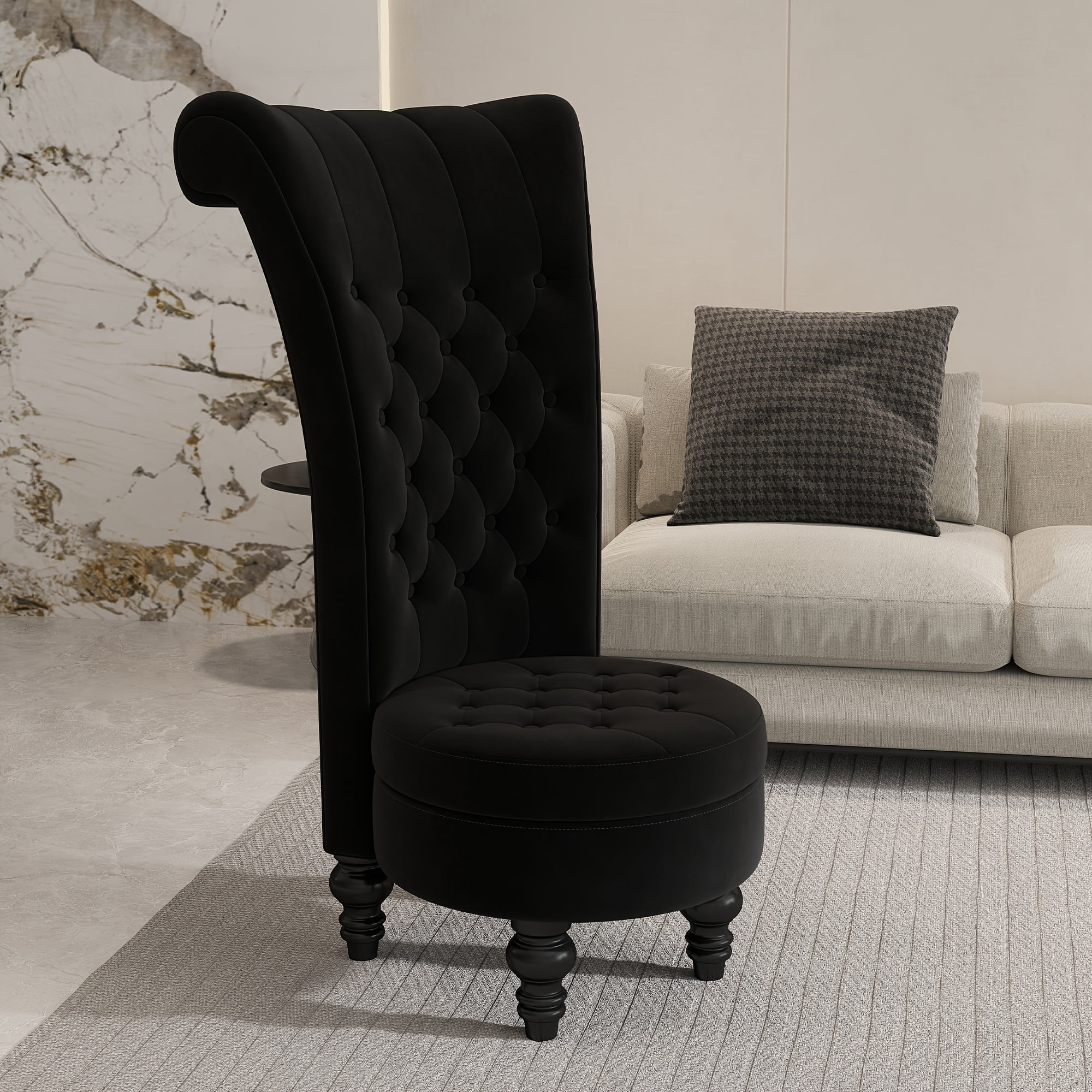 Velvet High-Back Armless Throne Chair with Button-Tufted Design ...