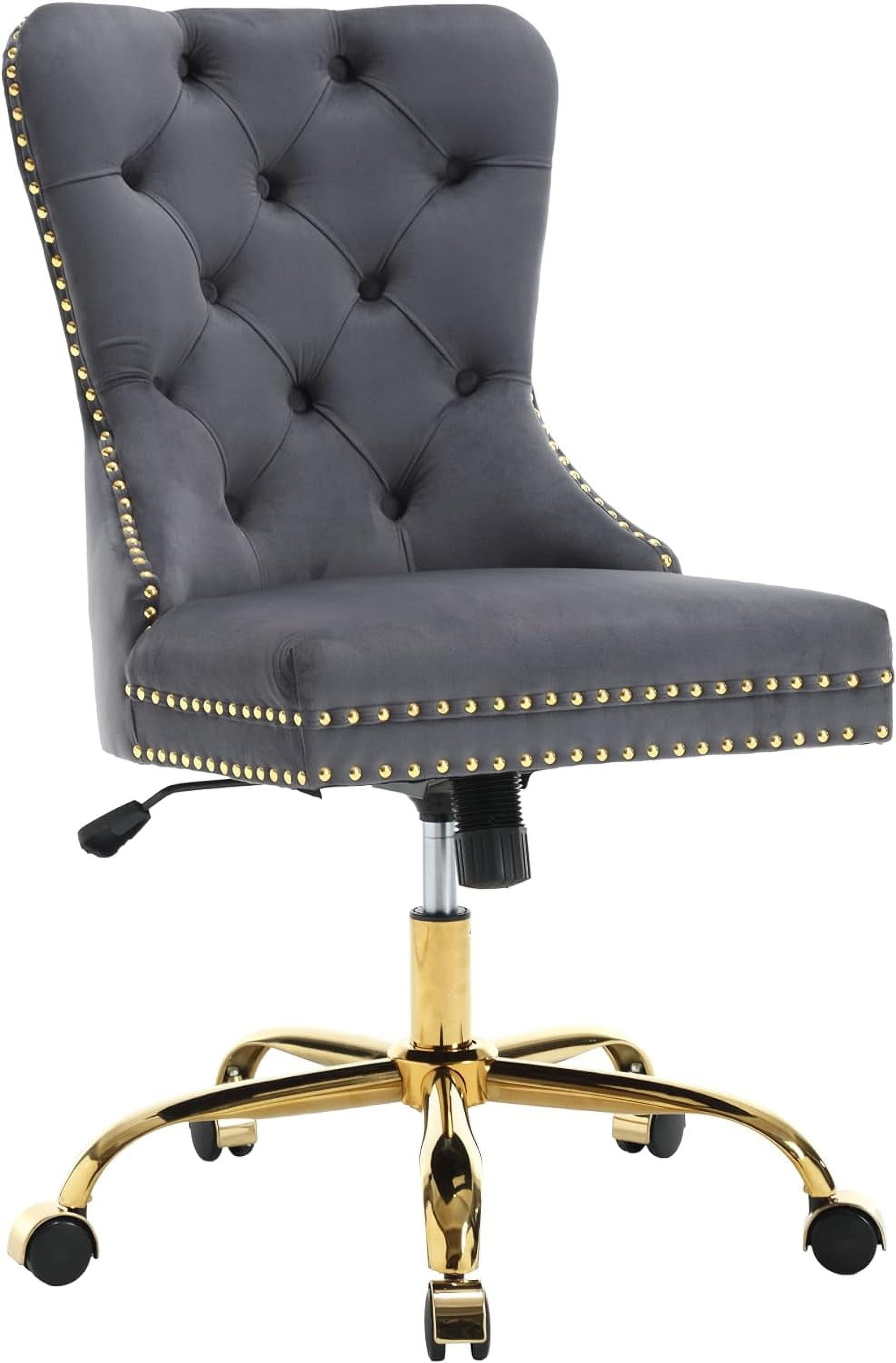 Velvet Home Office Chair with Gold Metal Base & Nailhead Trim, Modern ...