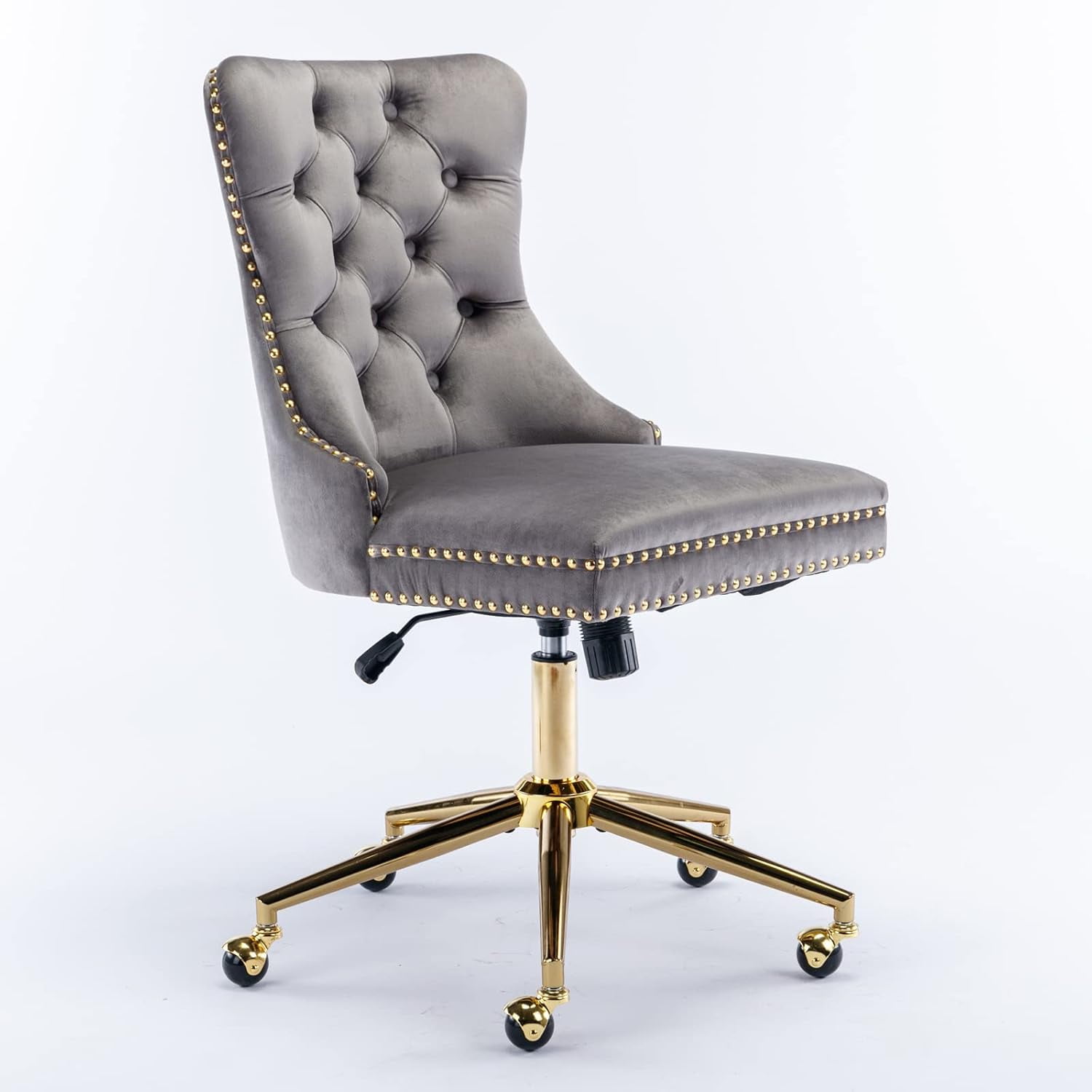 Velvet Home Office Chair with Gold Metal Base & Nailhead Trim, Modern ...
