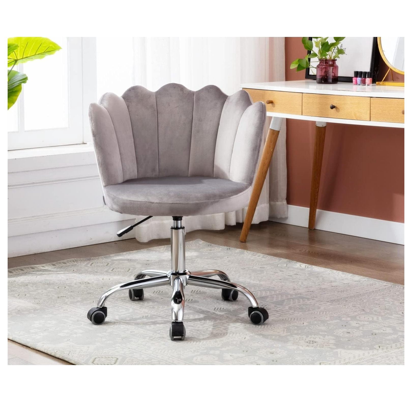 Velvet Home Office Chair with Wheels Modern Desk Chair Vanity Chair ...