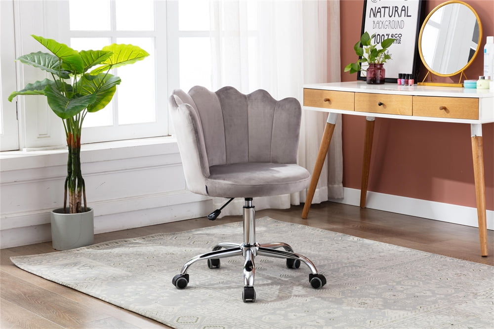 Velvet Home Office Chair on Wheels, Swivel Shell Chair Cute Desk Chairs ...