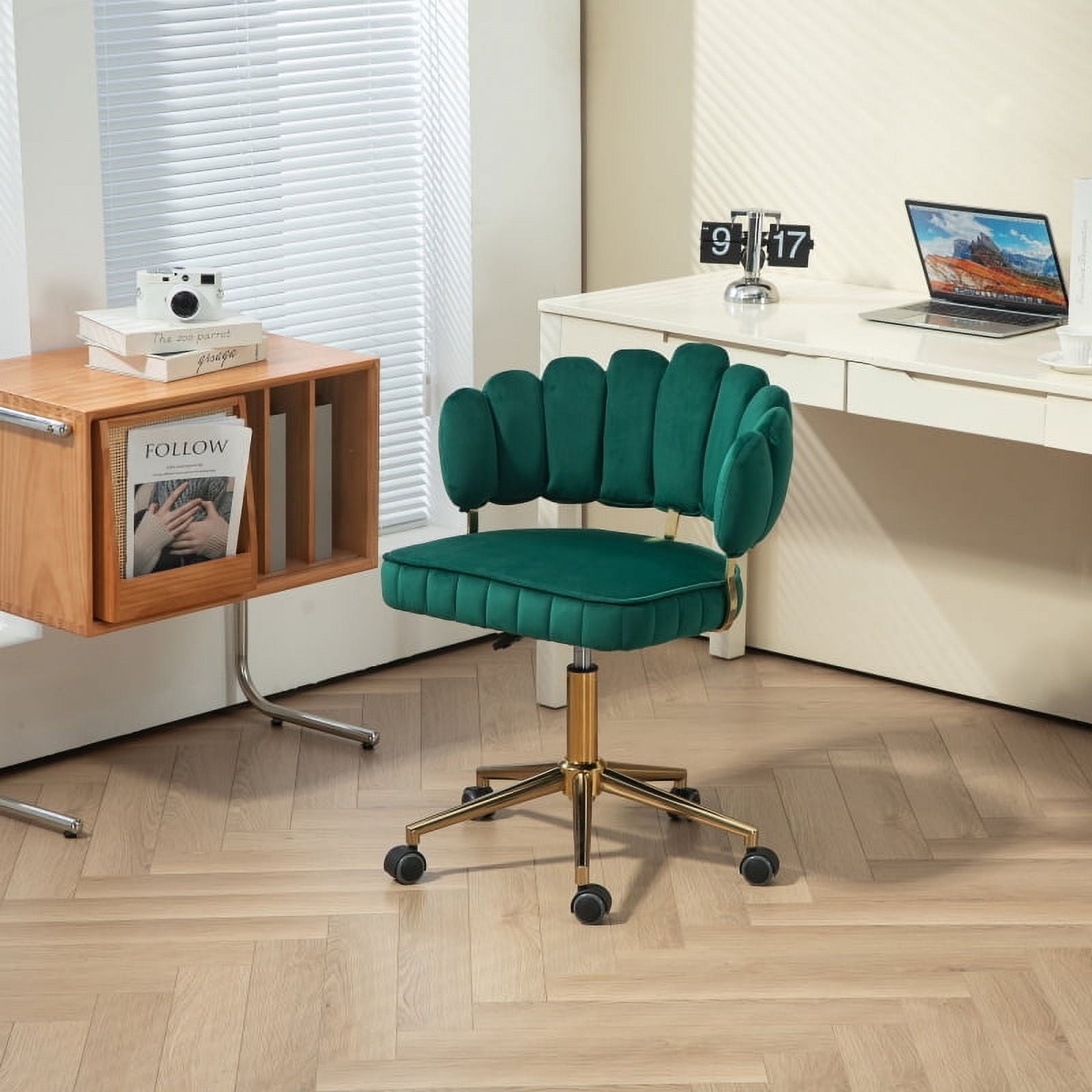 Velvet Home Office Desk Chair, Modern Cute Computer Chair, Wheels ...