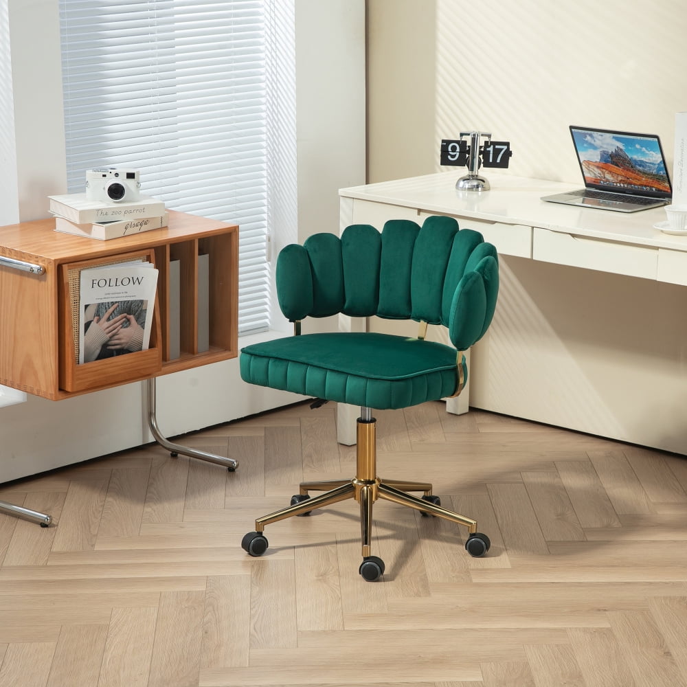 Velvet Home Office Desk Chair, Modern Cute Computer Chair, Wheels ...