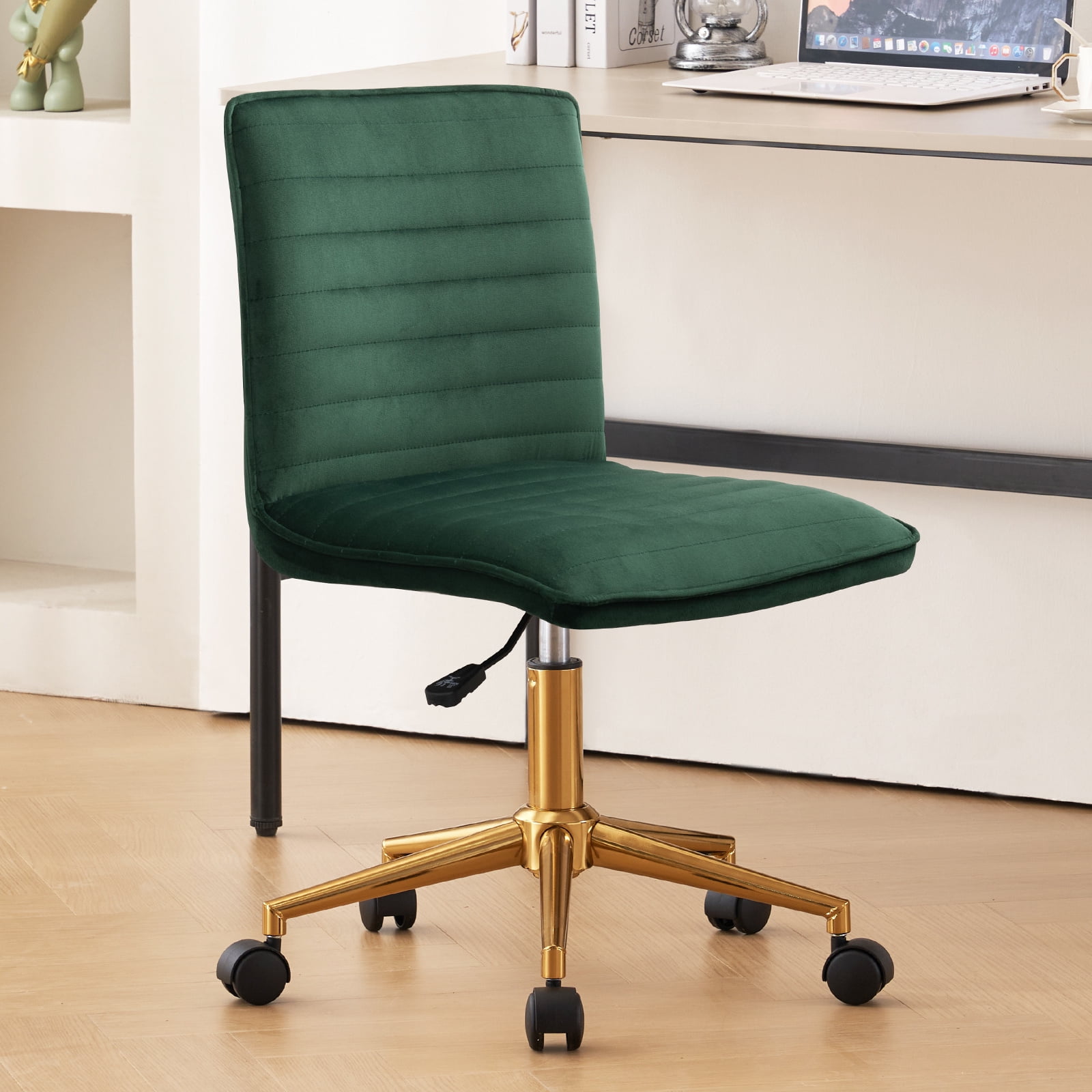 Dark Green Velvet Home Office Desk Task Chair with Rolling Wheels and ...