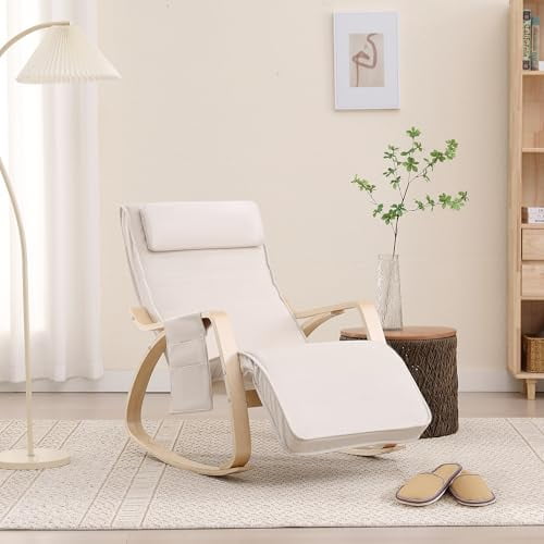 Velvet Indoor Rocking Chair with Adjustable Footrest, Upholstered ...