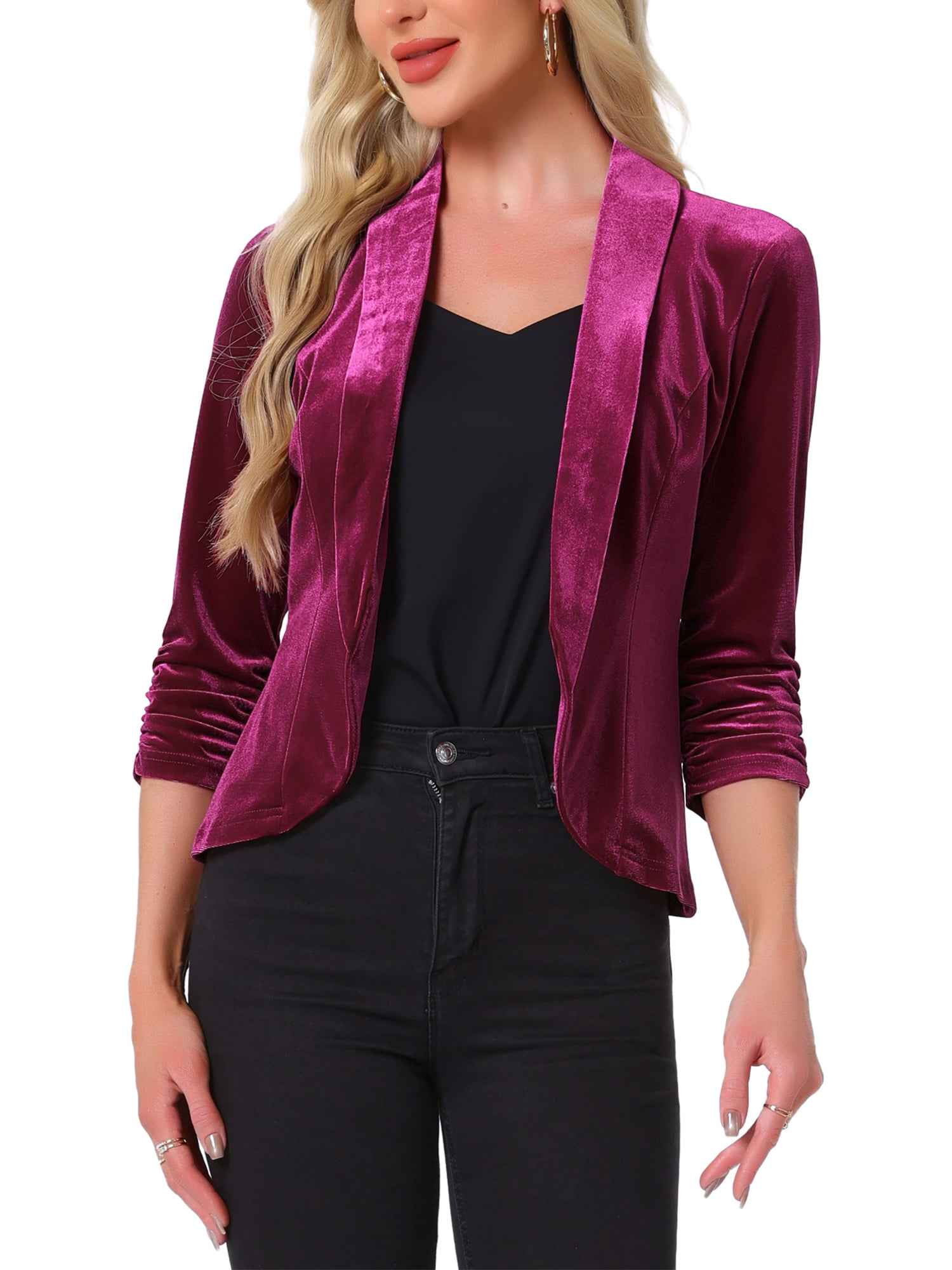 INSPIRE CHIC Valentine's Day Velvet Jackets for Women's 3/4 Sleeve Open ...