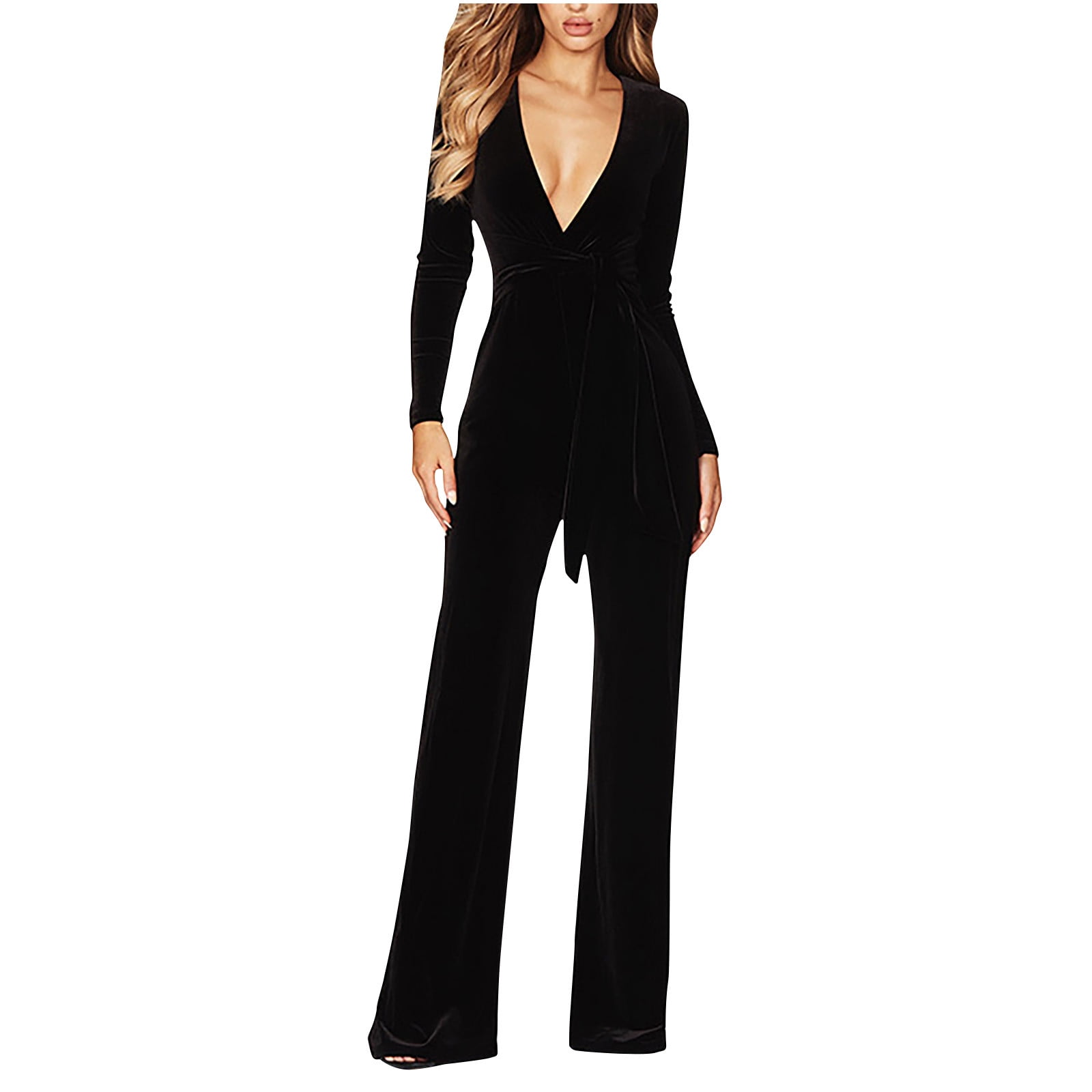 Velvet Jumpsuits for Women Elegant V Neck Playsuits Long Sleeve High ...