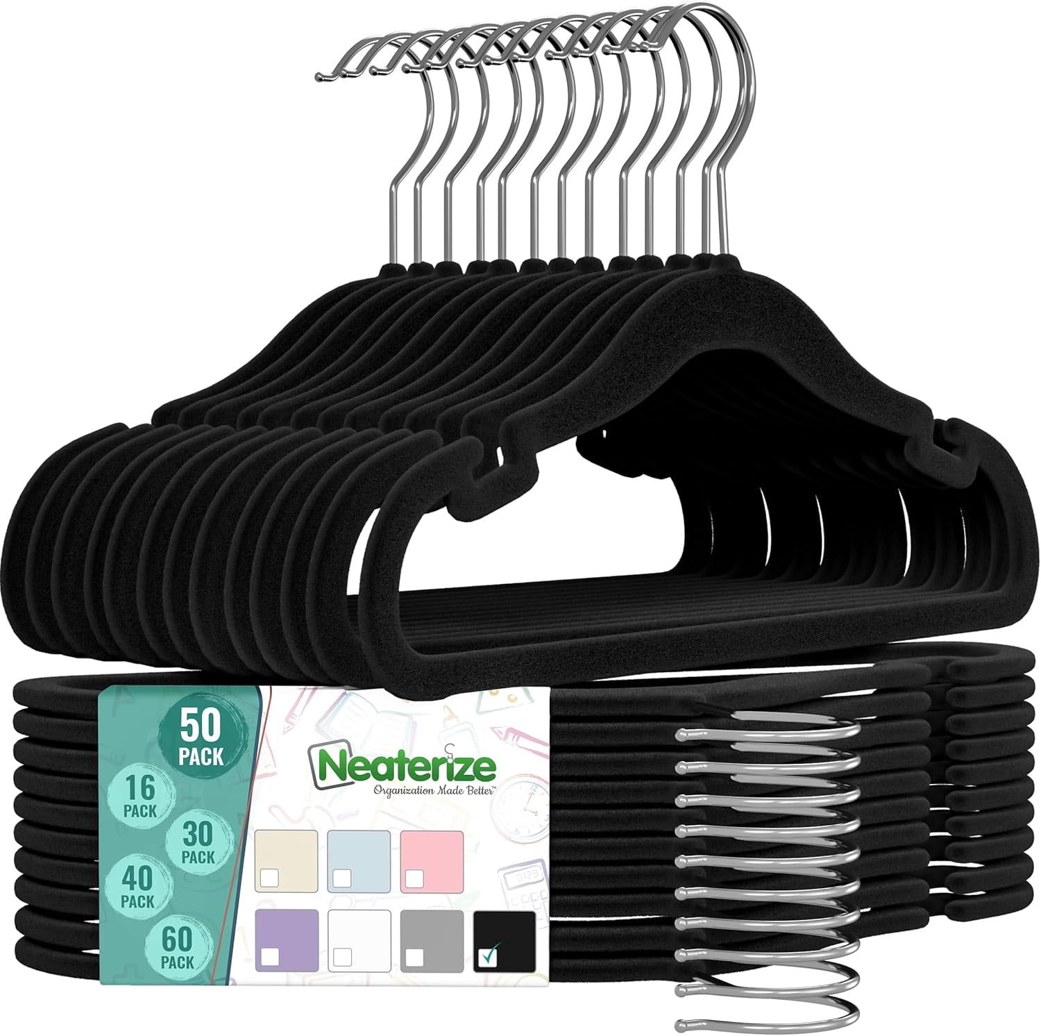 Velvet Kids Hangers 50 Pack - Black Toddler Hangers with Notches, Heavy ...