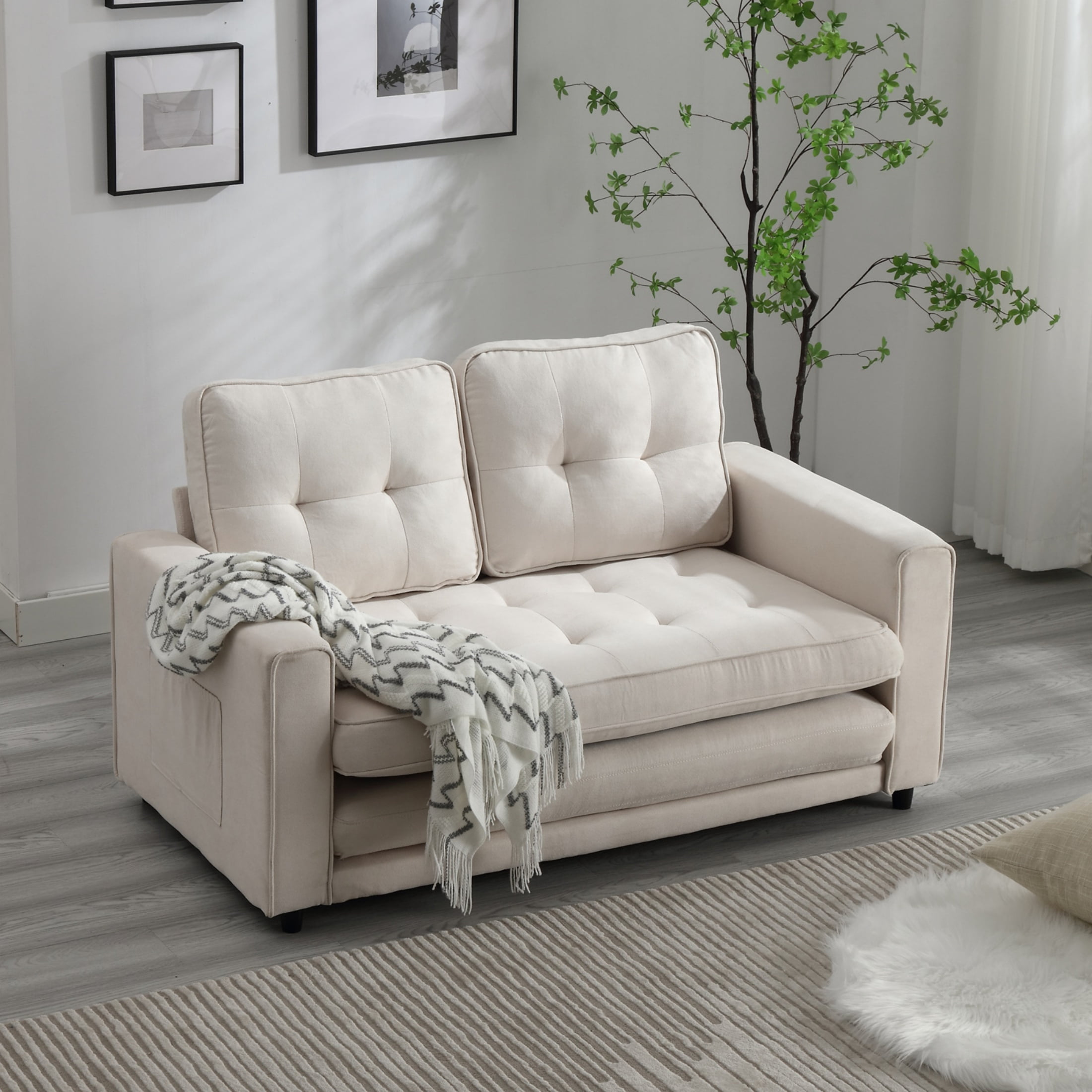 Velvet L Full Size Futon Sofa Bed，3 Fold Sofa,Convertible Futon Couch ...