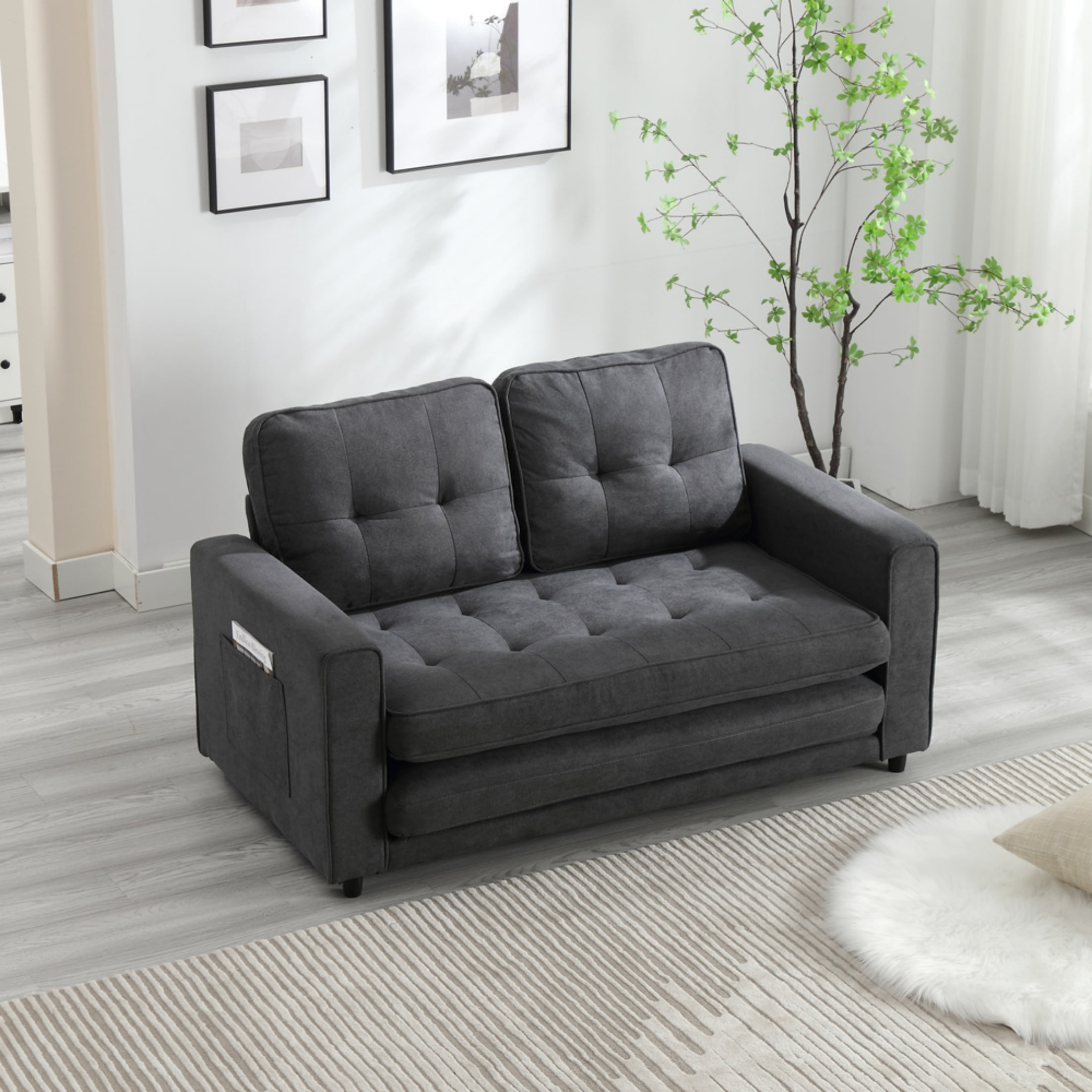 Velvet L Full Size Futon Sofa Bed，3 Fold Sofa,Convertible Futon Couch ...