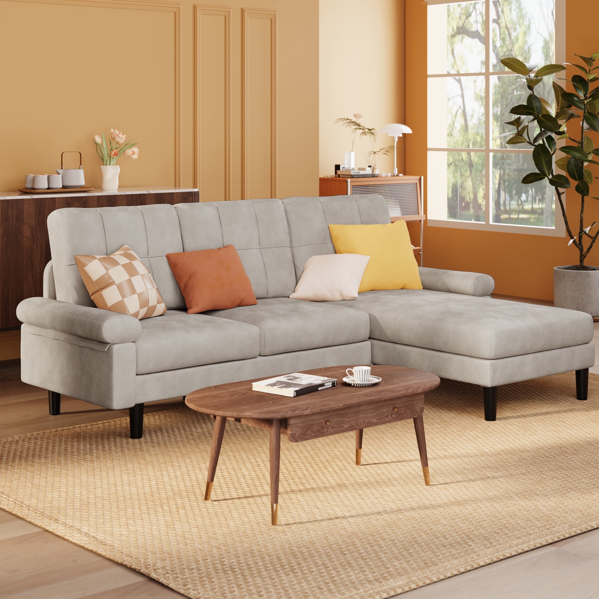 Velvet L-Shaped Sectional Sofa - Reversible Chaise, Easy Clean, Compact ...
