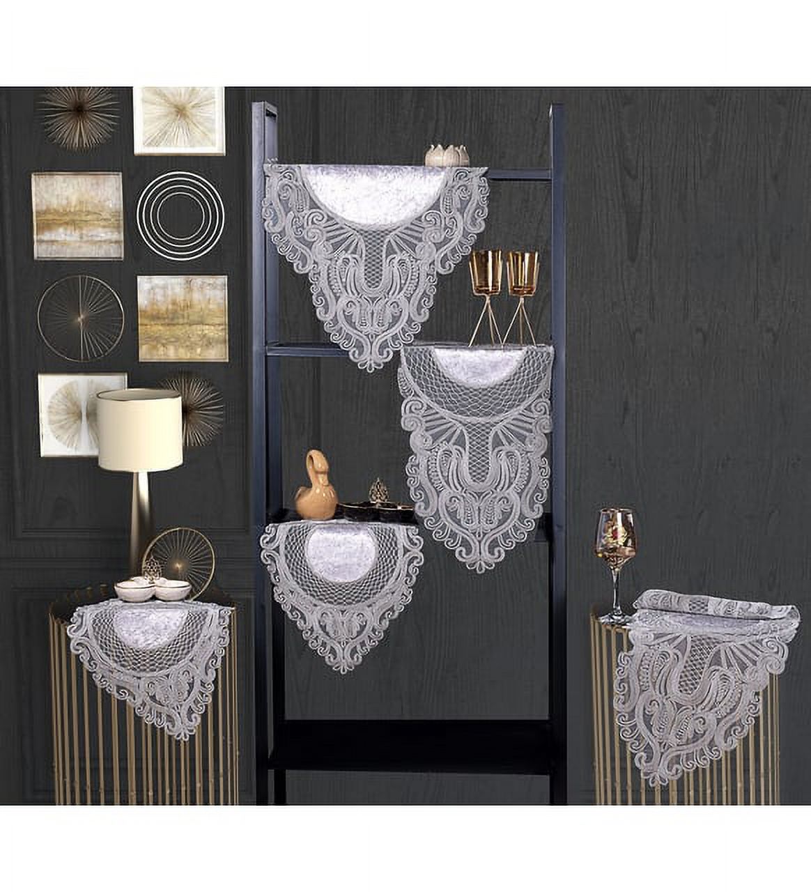 Velvet Lace Gray 5 Piece American Service Dowry Salon Set - Runner Set ...