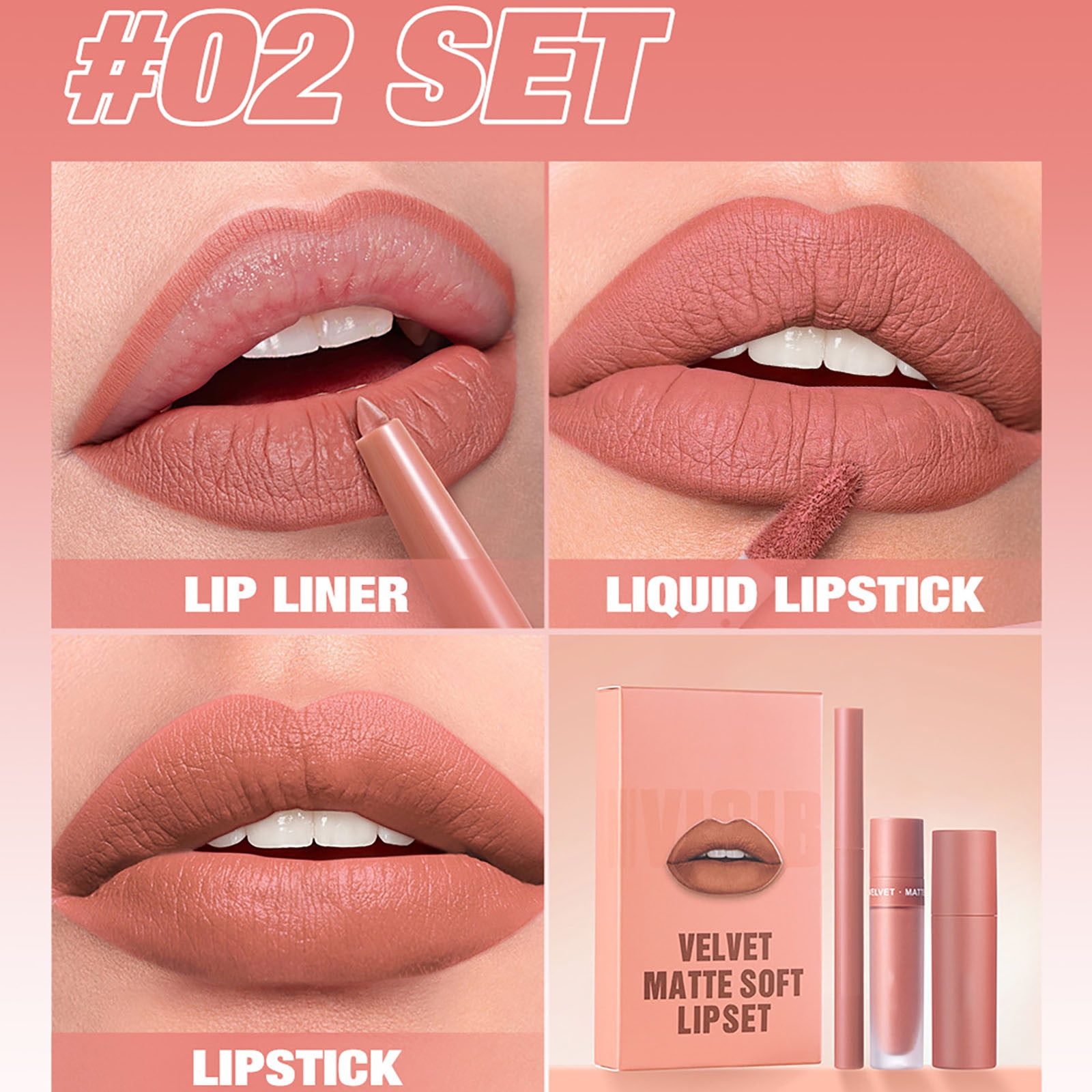 Velvet Lipstick Set Lip Liner Lip Gloss And Lipstick Combo For Natural ...