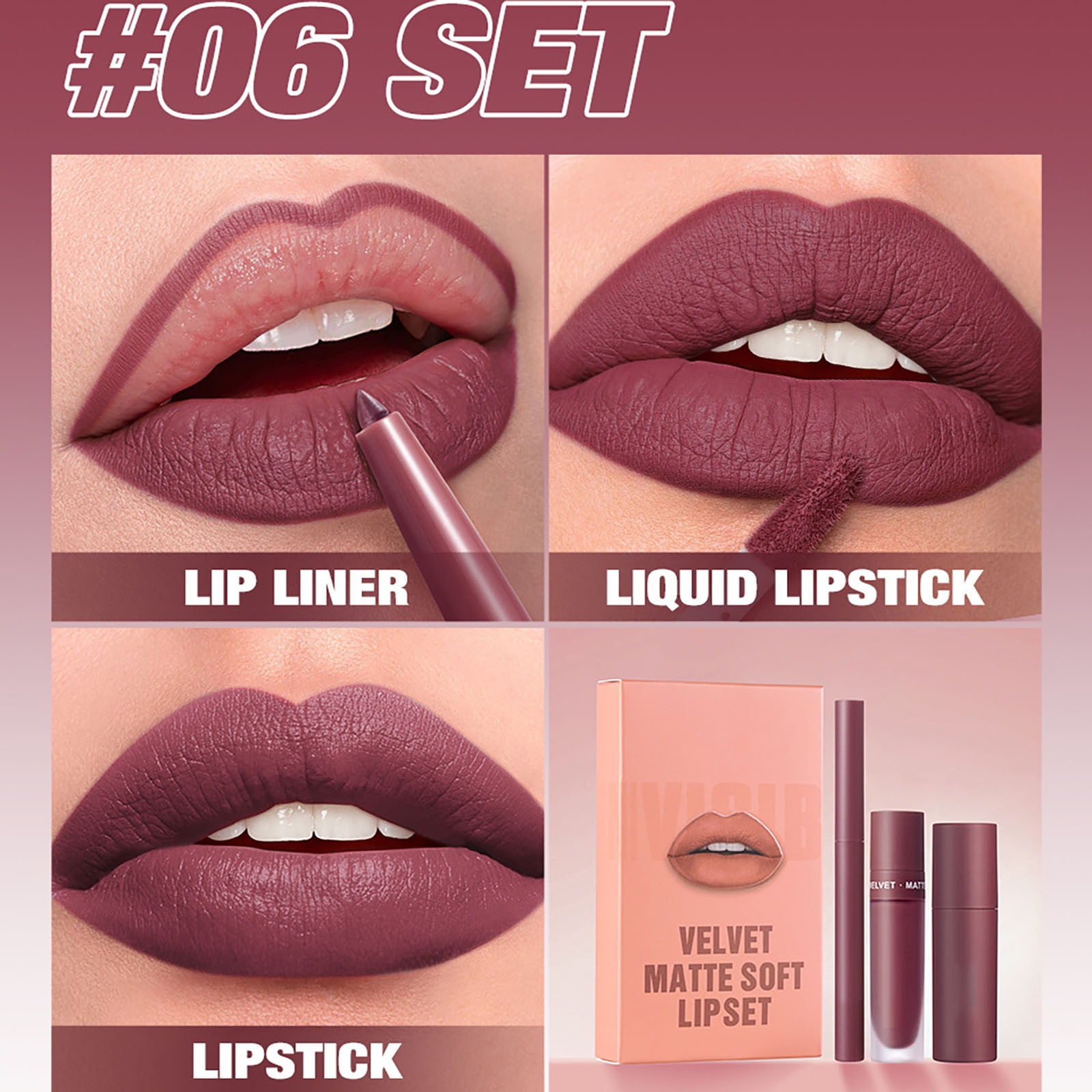 Velvet Lipstick Set Lip Liner Lip Gloss And Lipstick Combo For Natural ...