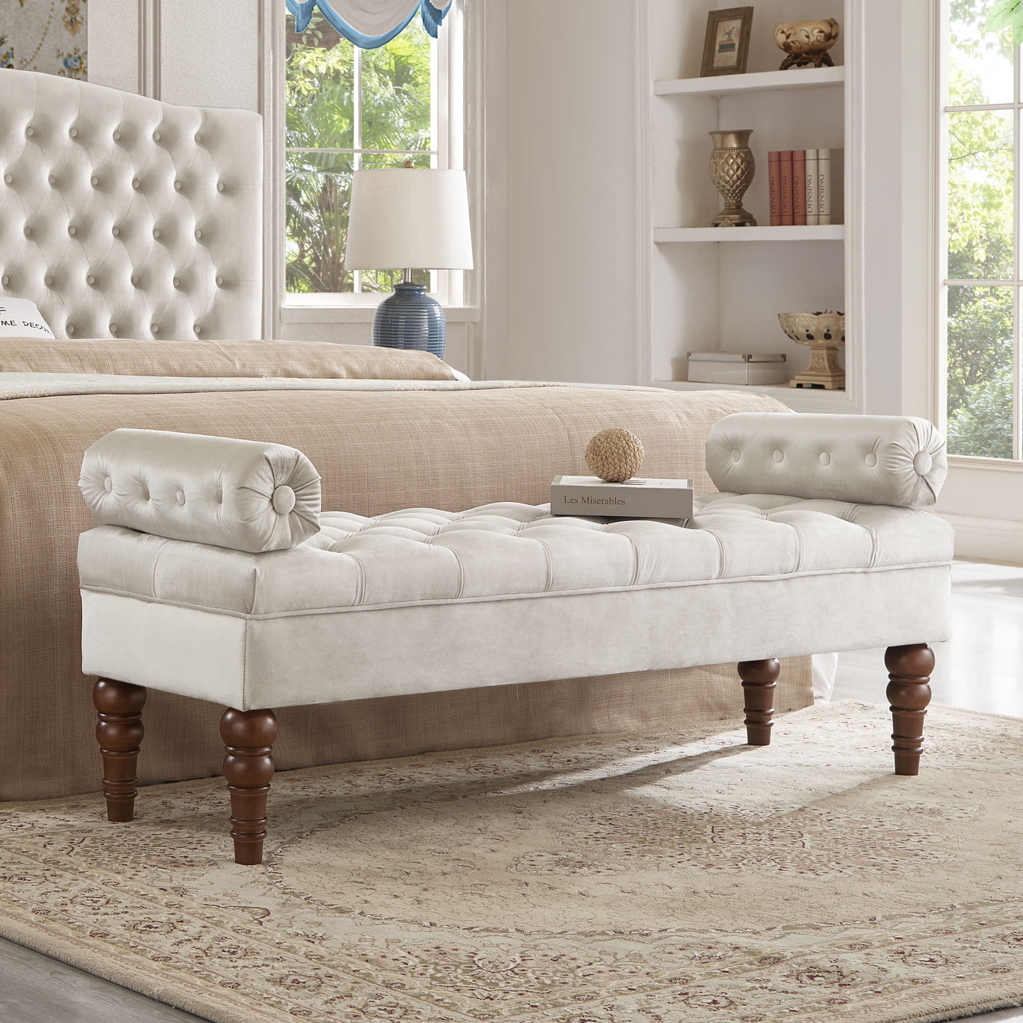 Velvet Long bed Bench for Bedroom,Upholstered Window Bench with Tufted ...