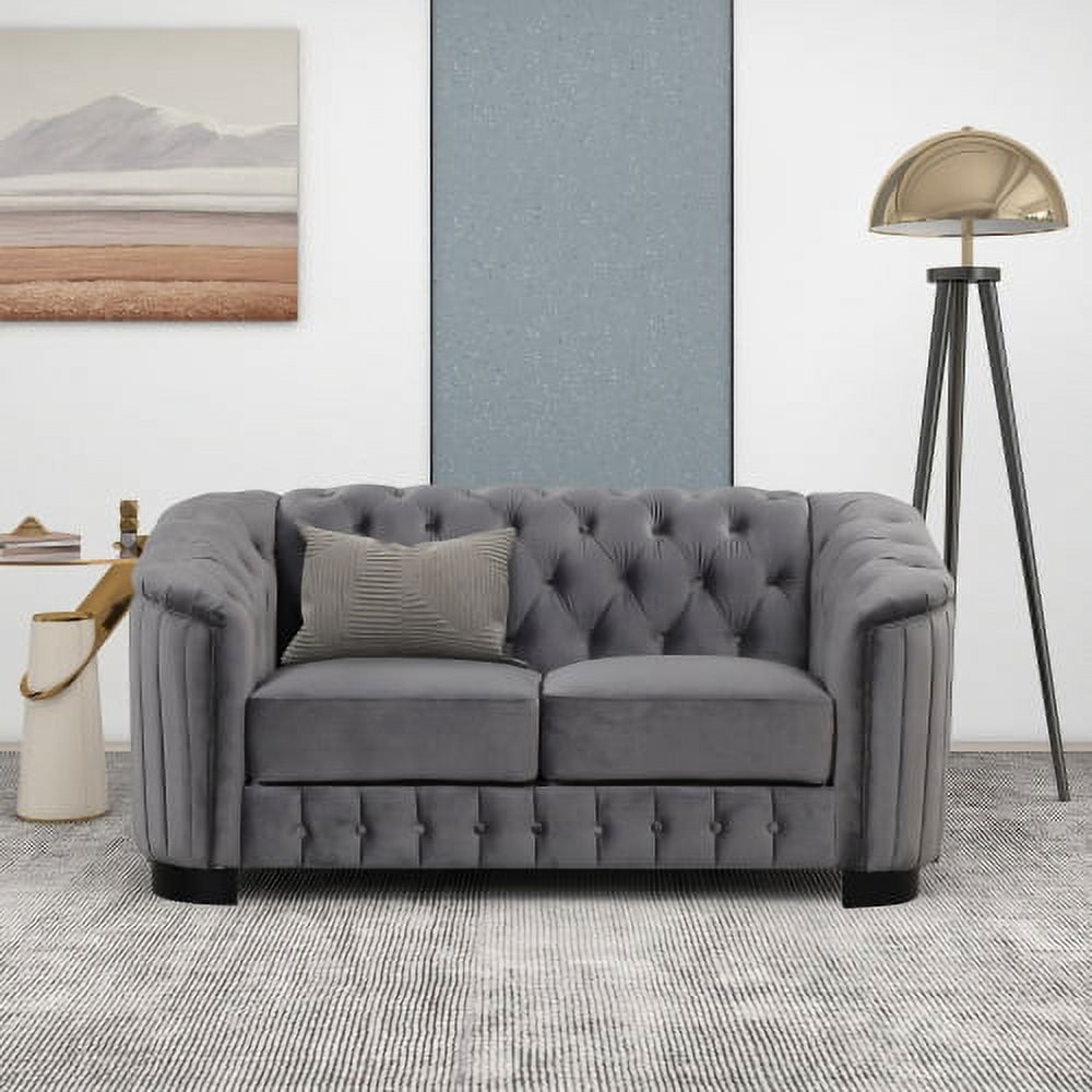 Velvet Loveseat Couch, 64"D Wide Mid-Century Modern Sofa Velvet Tufted ...