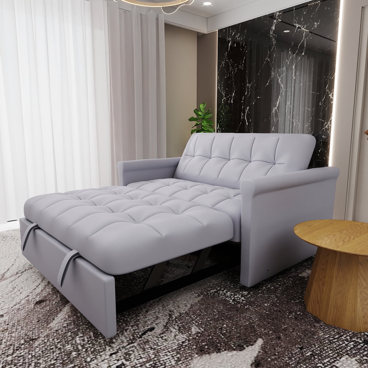 Velvet Loveseat Sofa Bed, 2-Seater Pull-Out Sleeper Couch with 6 ...