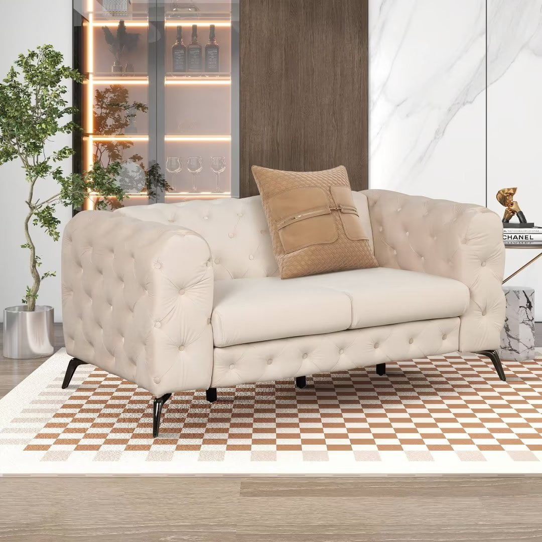 Velvet Loveseat Sofa, Modern Upholstered Accent Sofa Couch with Button ...