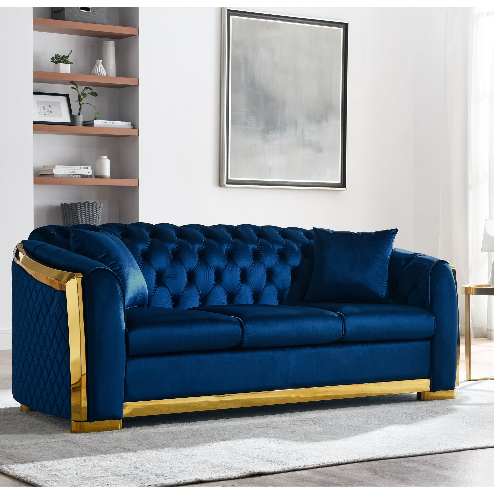 Velvet Luxury Chesterfield Sofa Set, 84 Inches Tufted 3 Seat Couch with ...