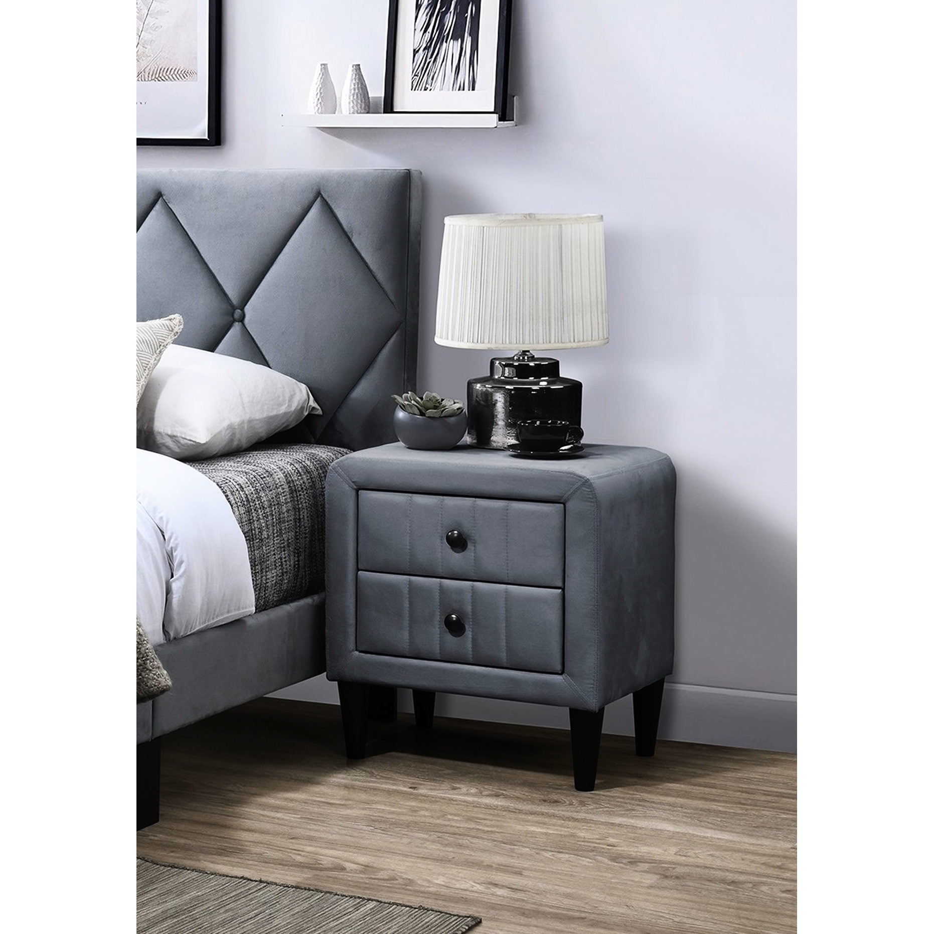 Velvet Material Bedside Table+Sleek Look" - "Bedroom Interior+Enhance ...