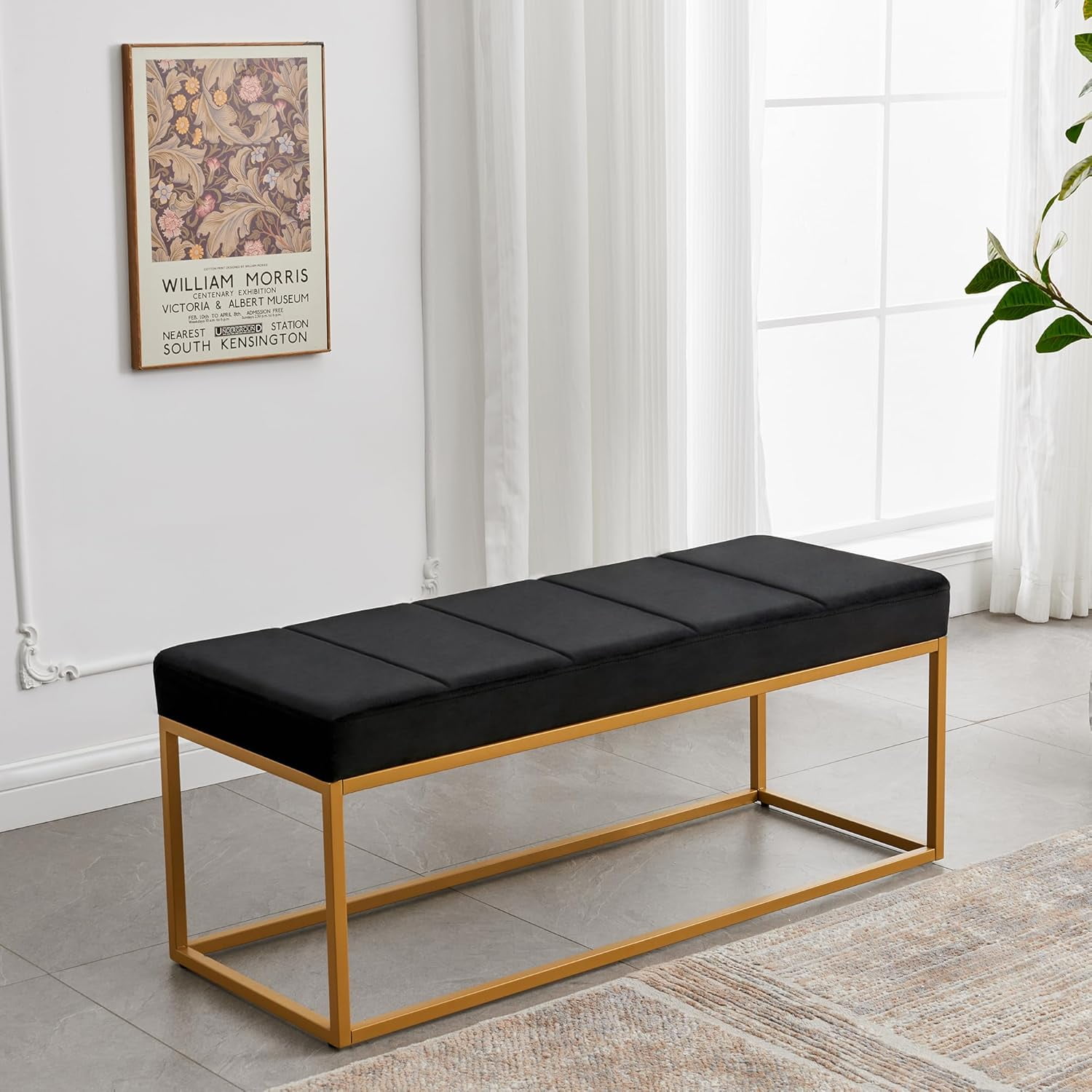 Velvet Metal Bench, Upholstered End of Bed Bench with Metal Frame ...