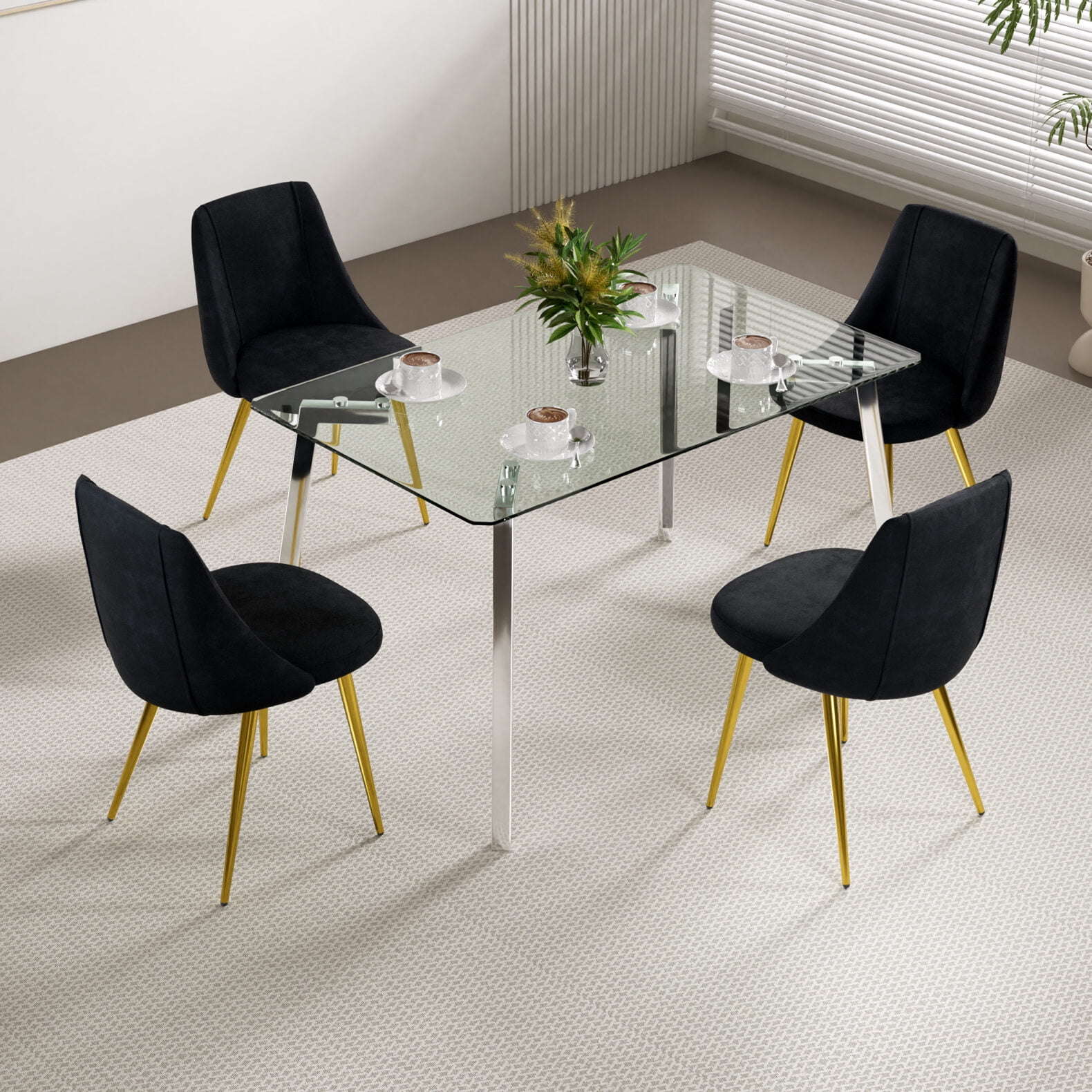 Velvet Modern Dining Chairs Set of 4, Kitchen Chairs with Thicken Seat ...