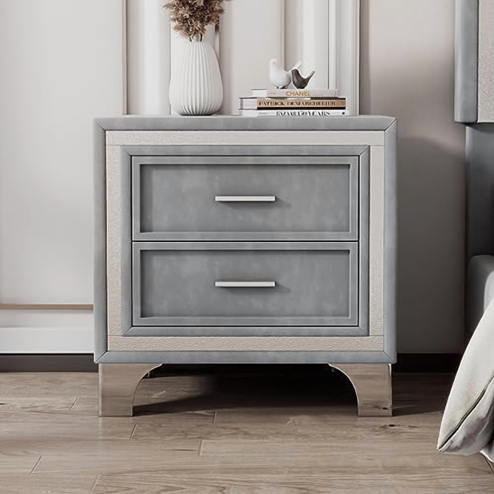 Velvet Nightstand with 2 Drawers, End Table with Storage, Small Dresser ...