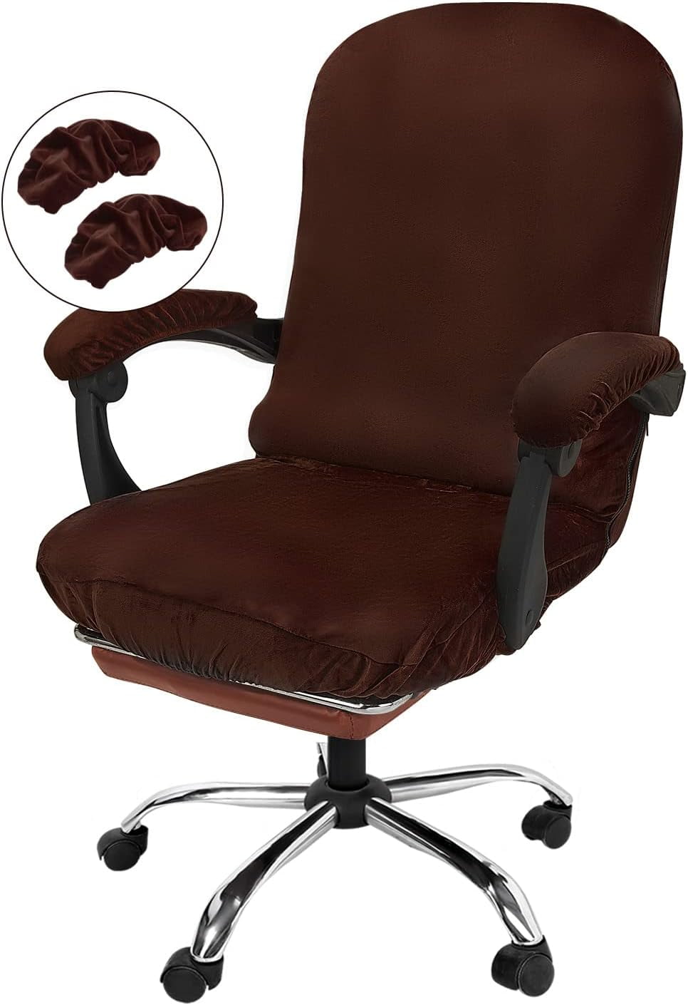 Velvet Office Chair Cover with Armrest Covers - Stretchable High Back ...
