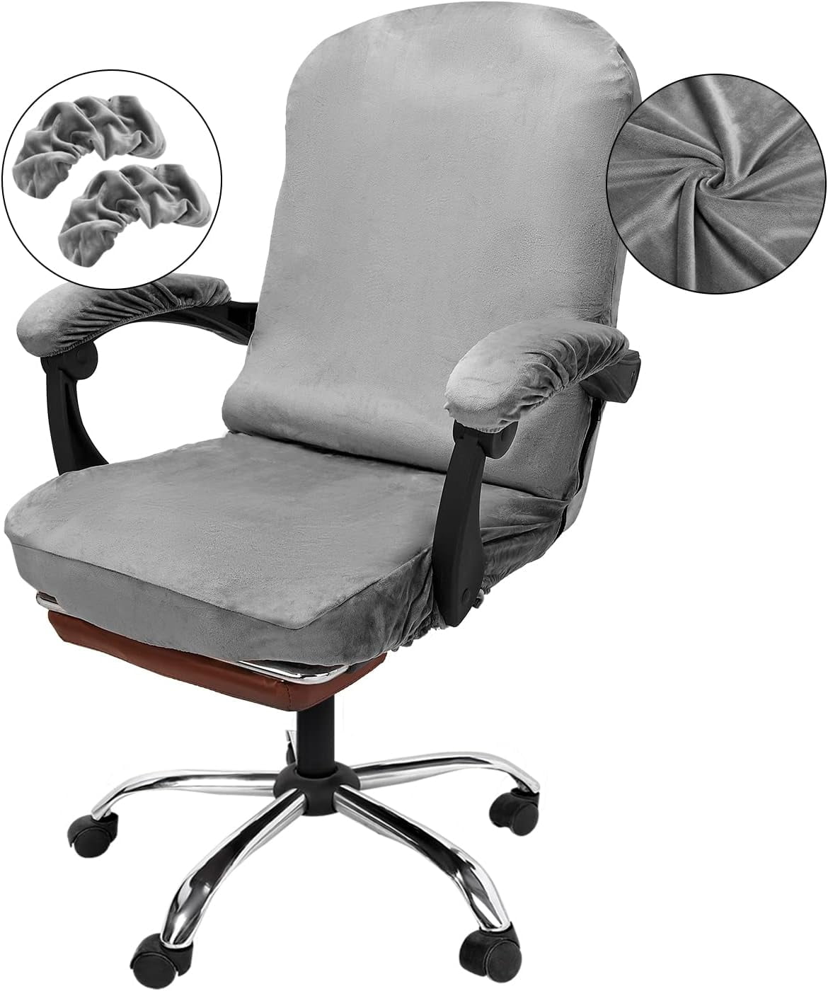 Velvet Office Chair Cover with Armrest Covers - Stretchable High Back ...