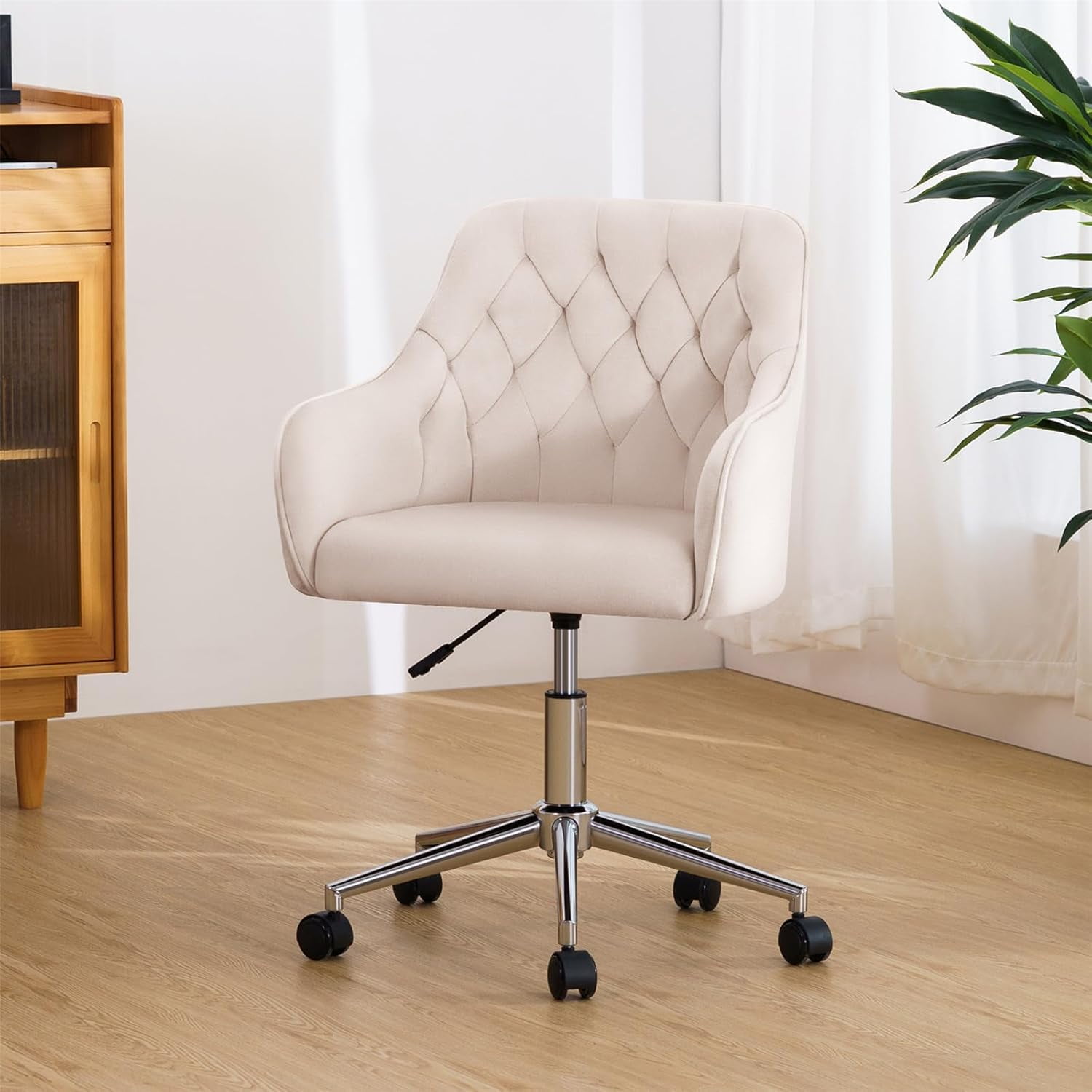 Velvet Office Chair Cute Vanity Chair with Wheels for Bedroom ...