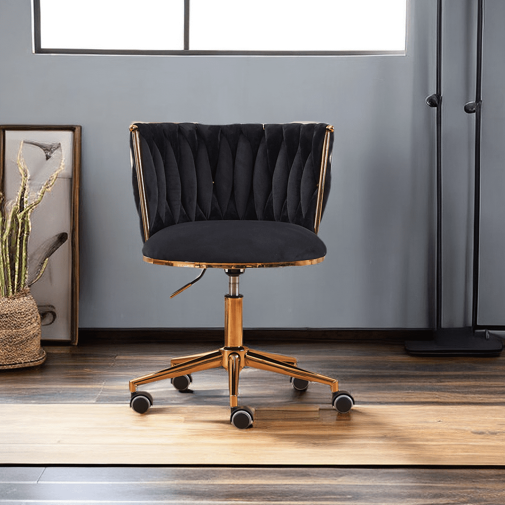 Velvet Office Desk Chair with Hand Woven Backrest, 360° Swivel & Height ...