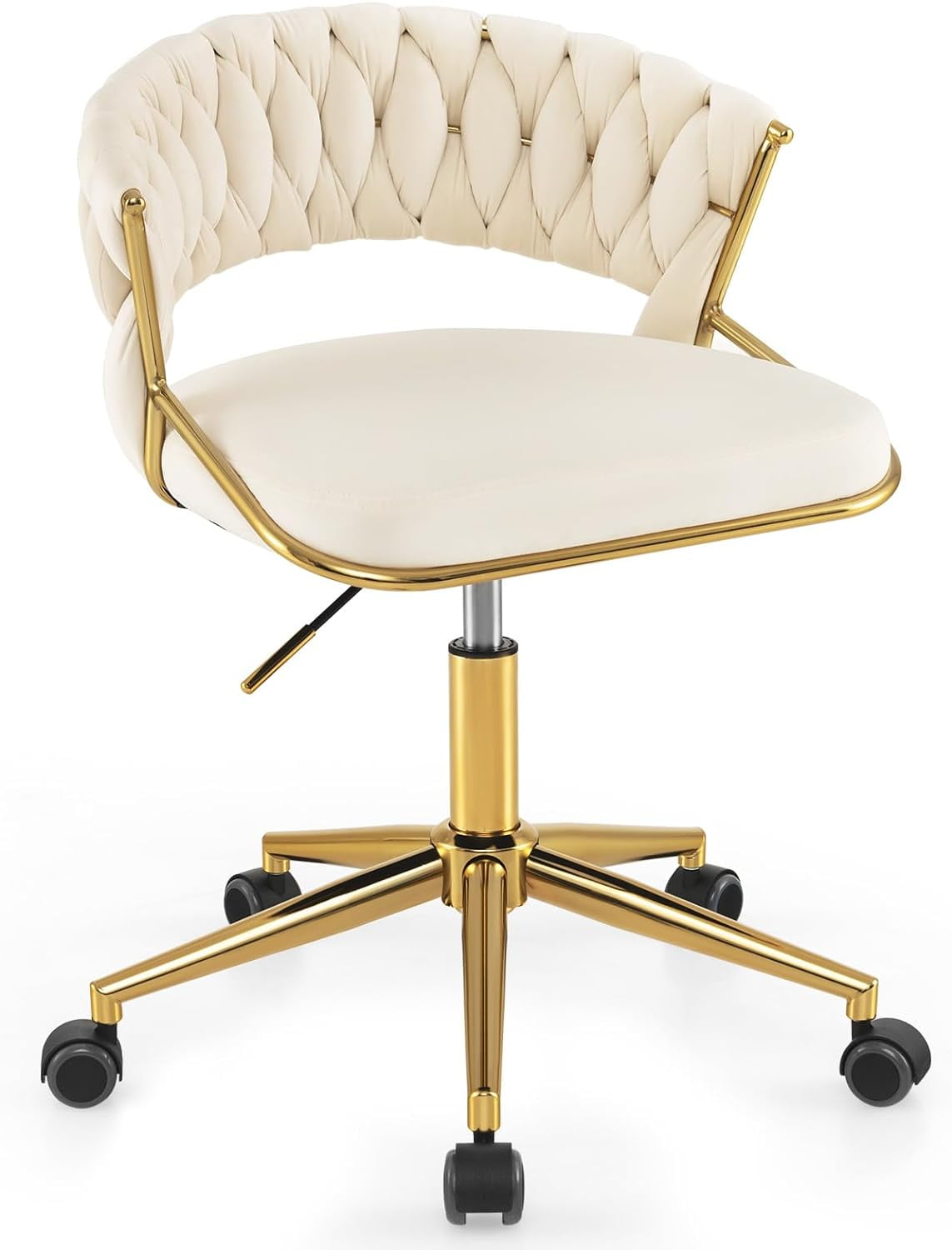 Velvet Office Desk Chair, Upholstered Makeup Vanity Chair w/Woven Back ...