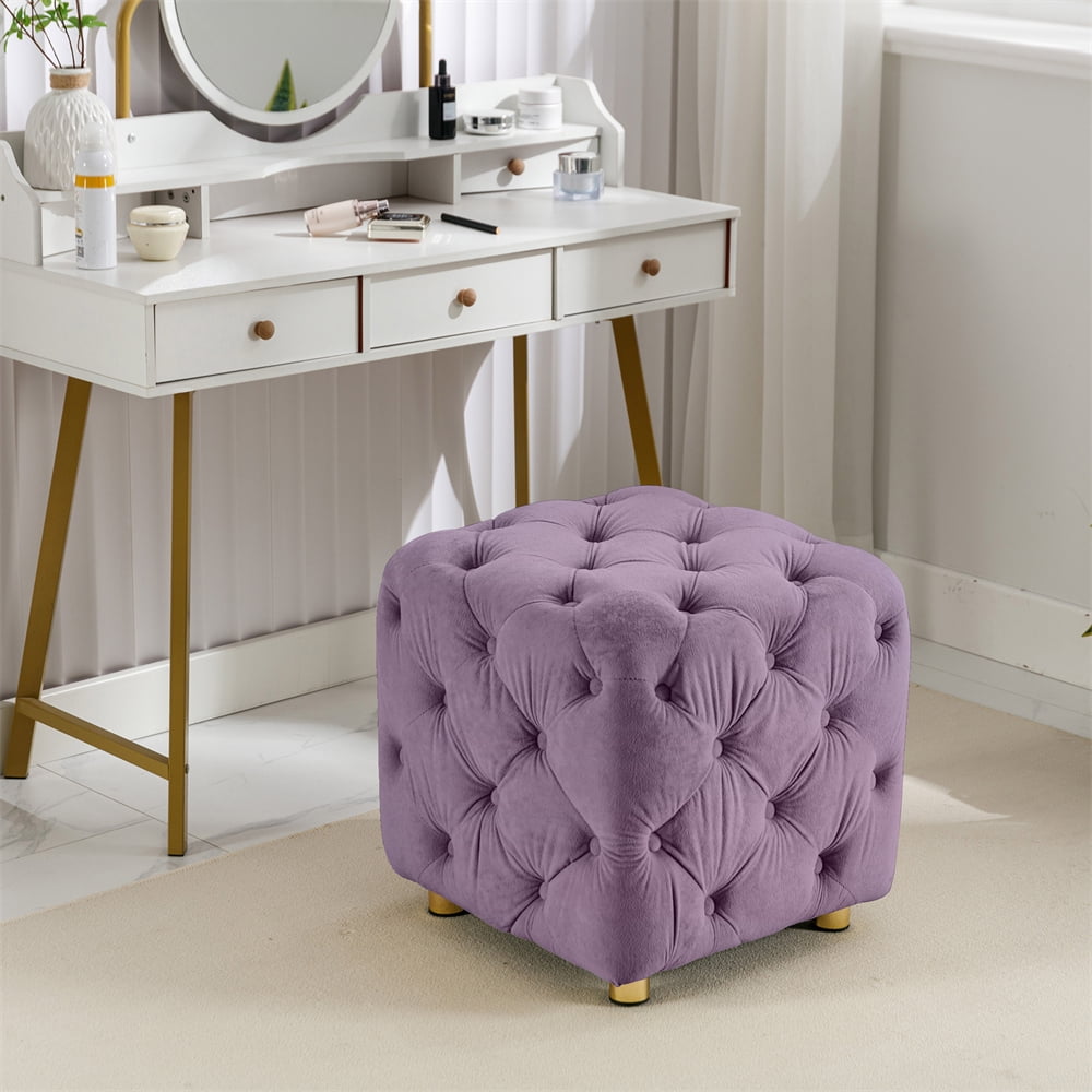 Velvet Ottoman Stool, Dice Shape Upholstered Foot Rest Stool with ...
