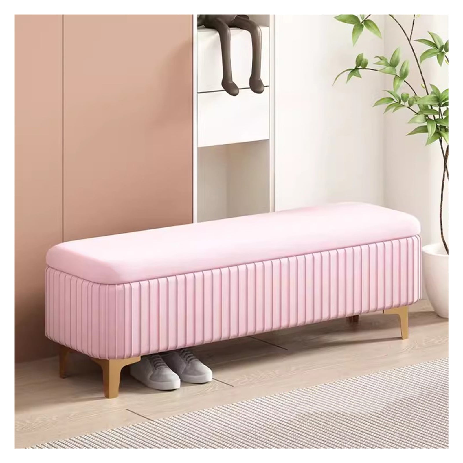 Velvet Ottoman Storage Bench Upholstered Bench with Gold Legs ...