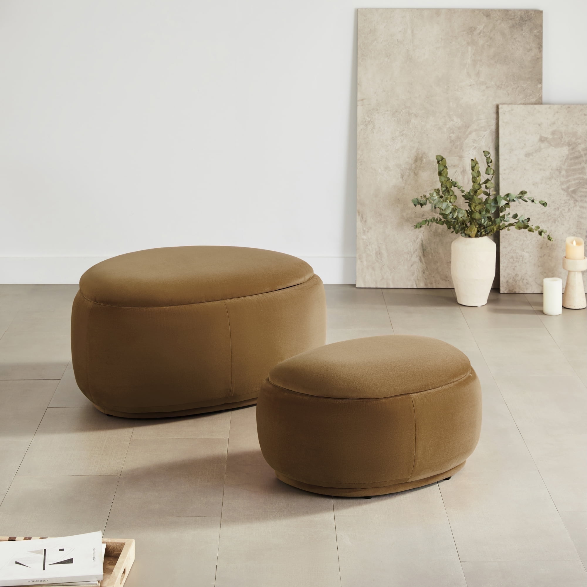 CHITA Large & Small Velvet Storage Ottoman Combo, Cobblestone Design ...
