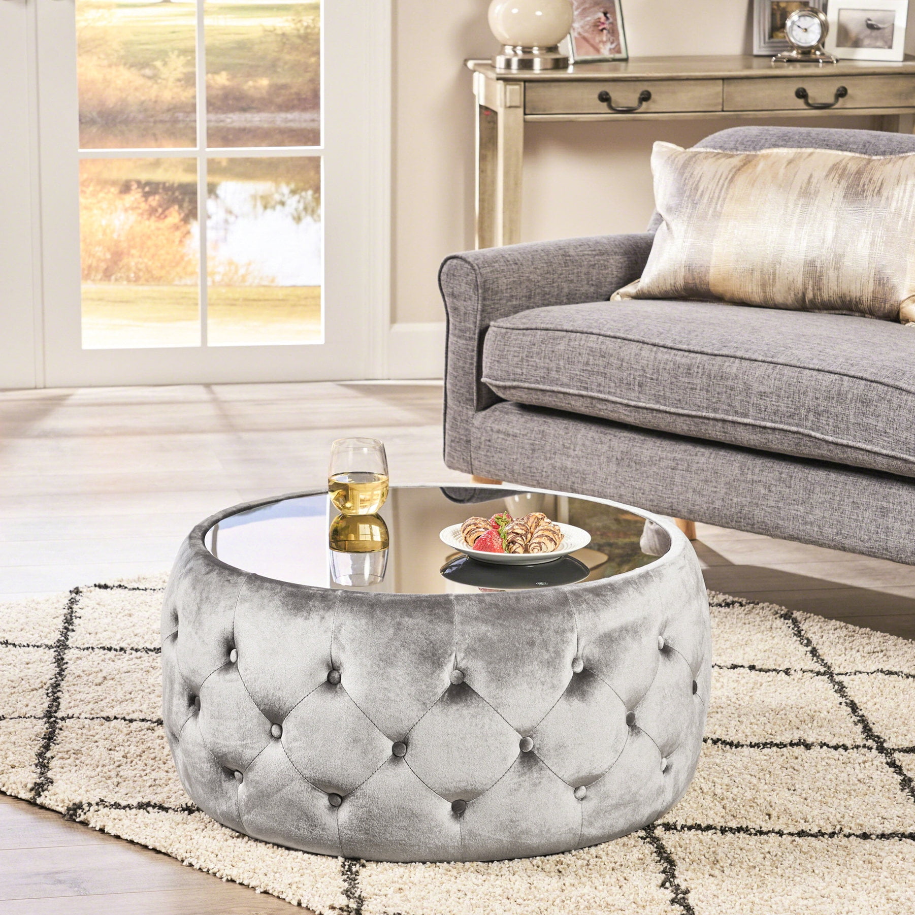 Velvet Ottoman with Strong Tempered Glass - Transform Your Room with ...