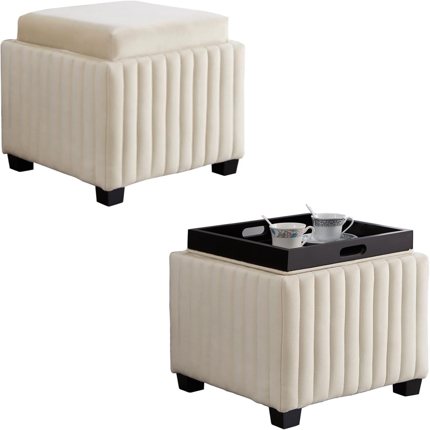 Velvet Ottoman with for Bedroom Channel Tufted Ottoman Stool Coffee ...