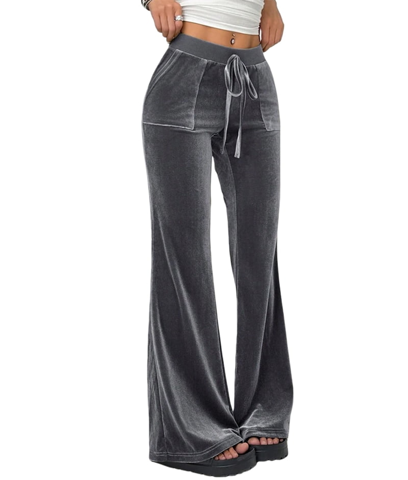 Velvet Pants Women Lounge Comfy Velour Flare Pants Casual Wide Leg High ...