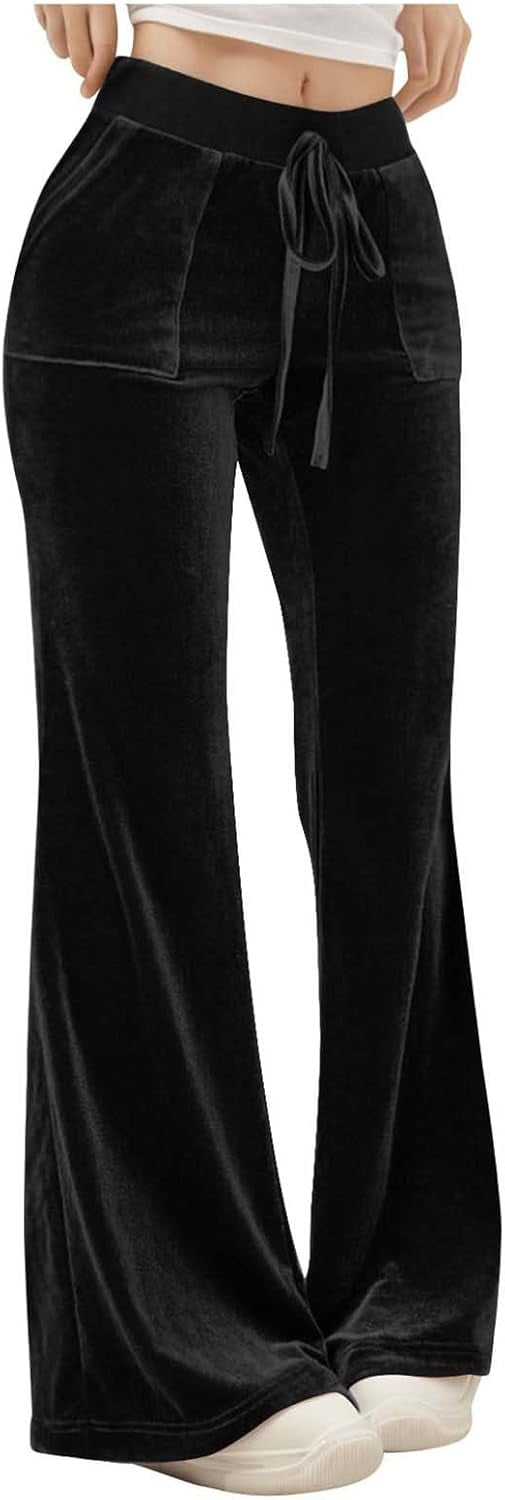 Velvet Pants Women Lounge Comfy Womens Velour Flare Pants Casual Pants ...