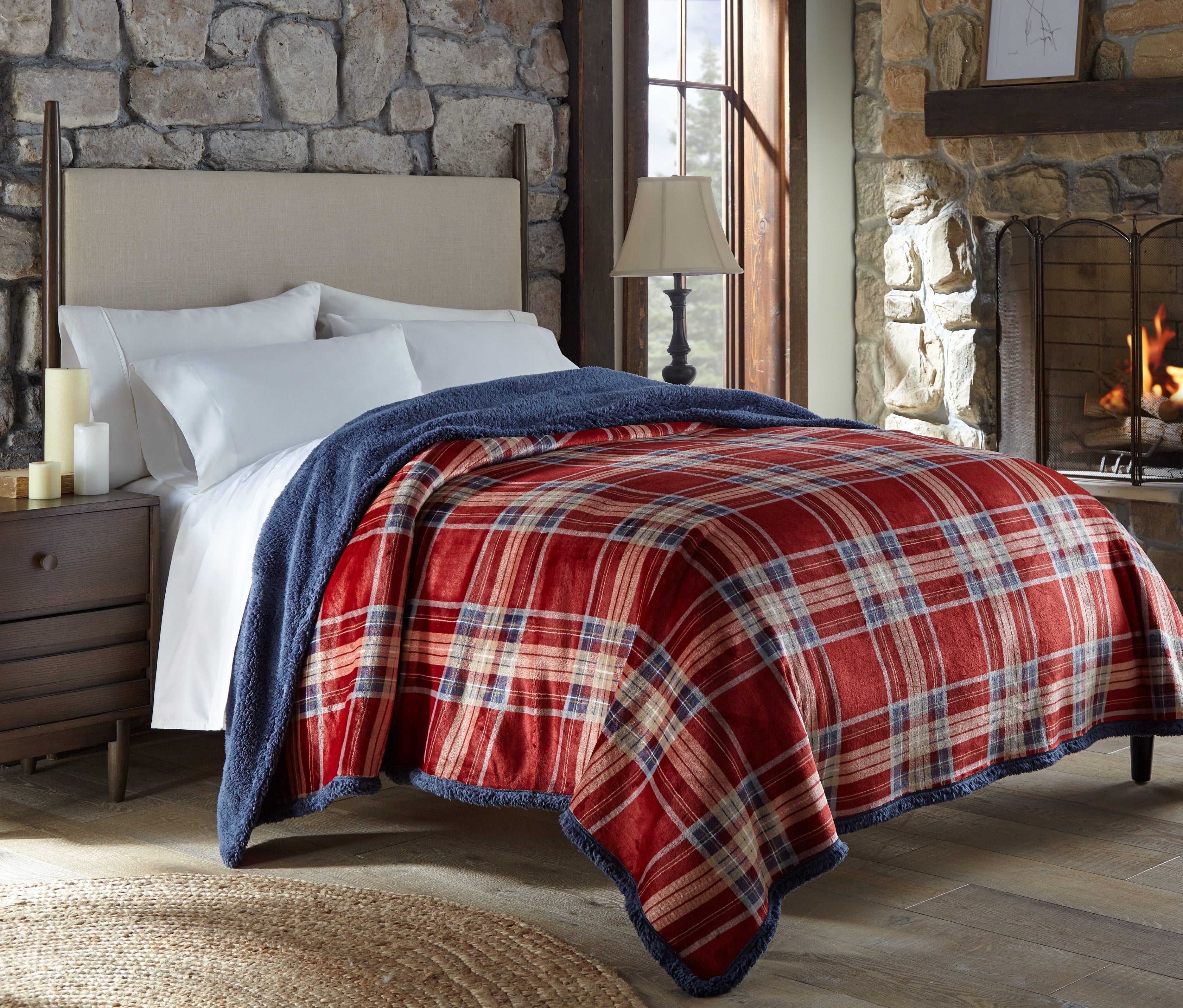 Velvet Plush Sherpa Blanket 90" x 96", Queen, Jameson Plaid, Soft Cozy ...