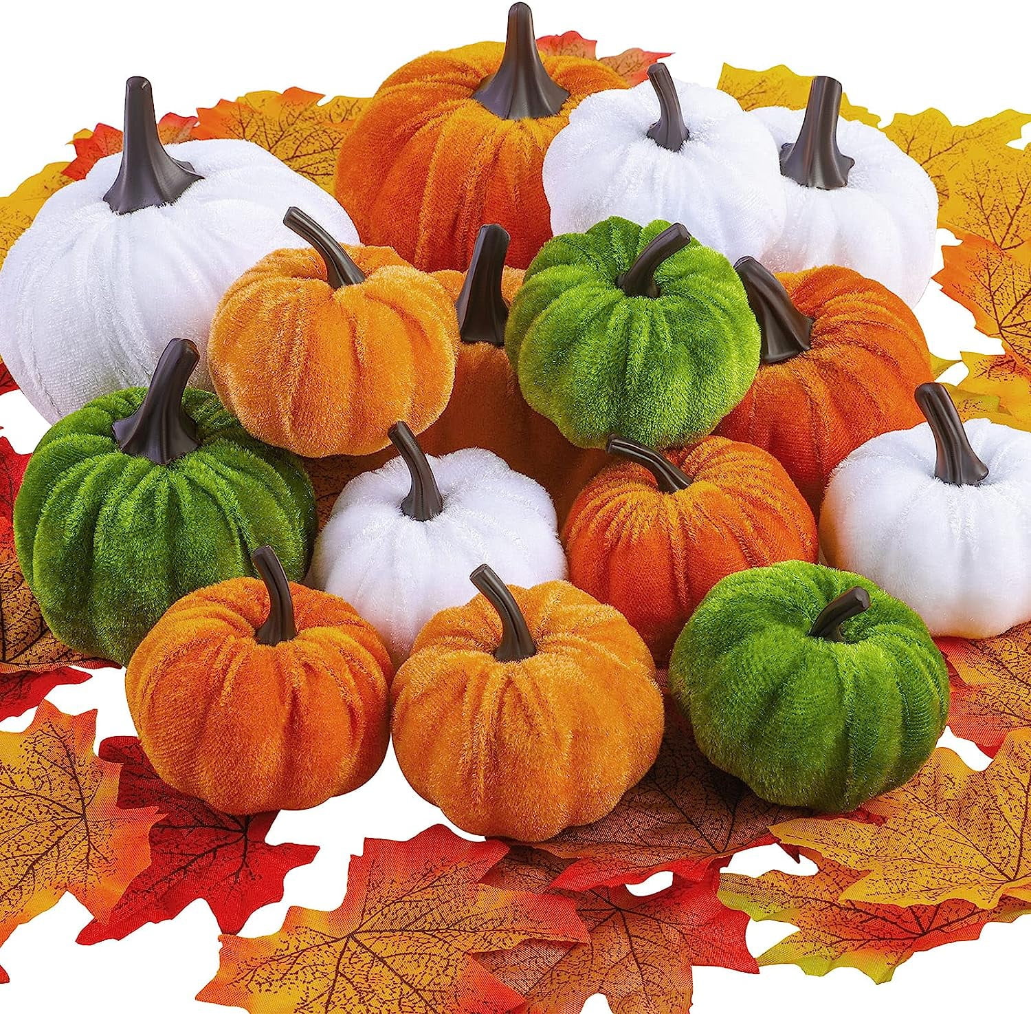 Velvet Pumpkins, 12Pack Assorted Fall Halloween Artificial Pumpkins - 2 ...