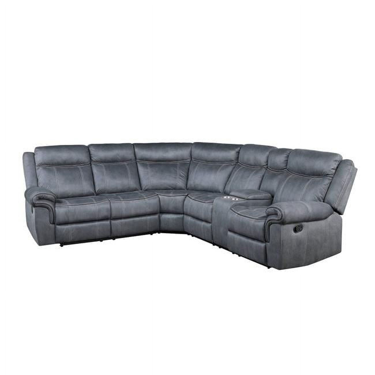 Velvet Reclining Curved Corner Sectional with Console, Gray - 3 Piece ...