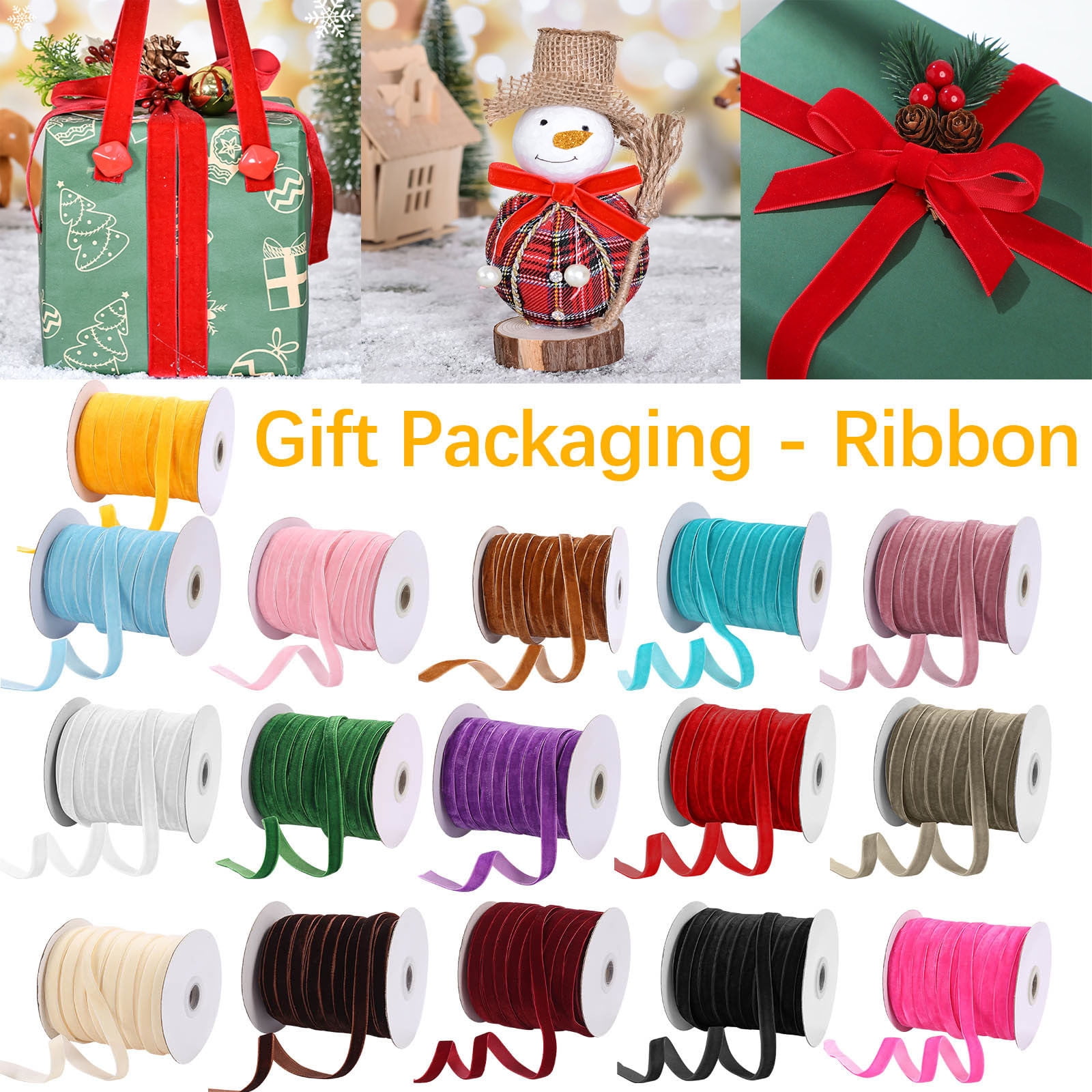 Velvet Ribbon，0.4 Inch 50 Yards，Vintage Velvet Ribbons for Christmas ...