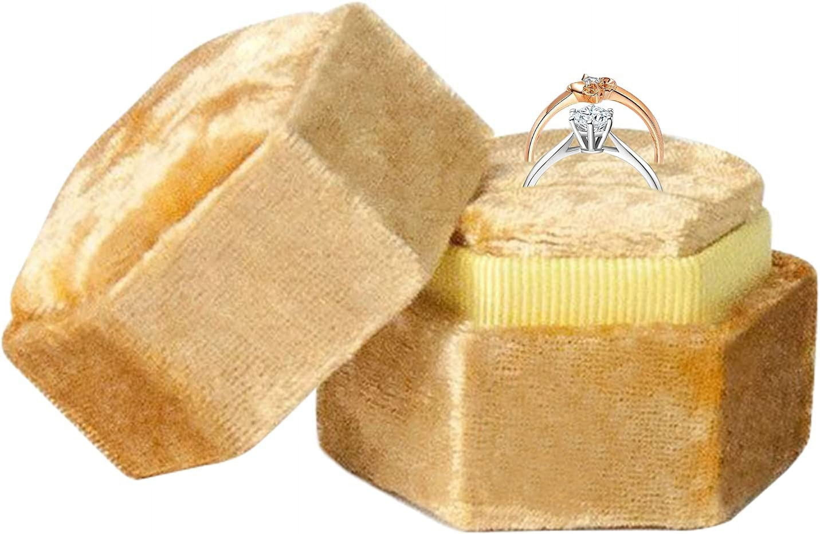Velvet Ring Bearer Box Engagement Octagon Square Double Slots Wedding ...