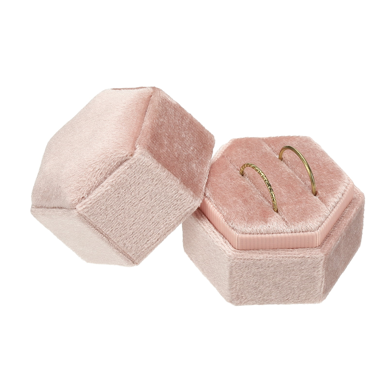 Velvet Ring Box, 2 Slot Hexagon Wedding Ring Display Holder Box Jewelry ...