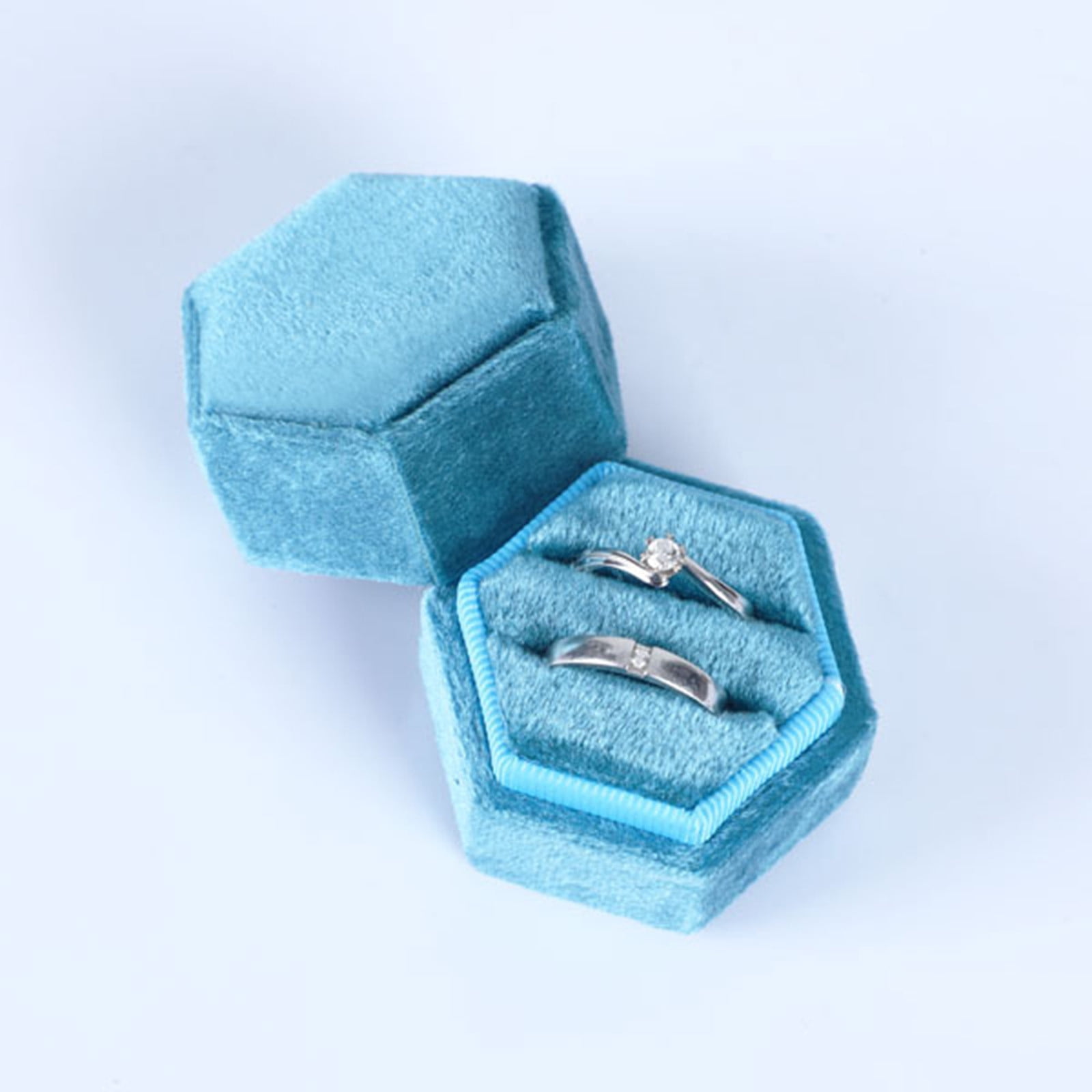 Velvet Ring Box,Hexagonal Jewelry Packaging Box,5x4.7x4.5cm Flock Storage Case with Soft Lining ...
