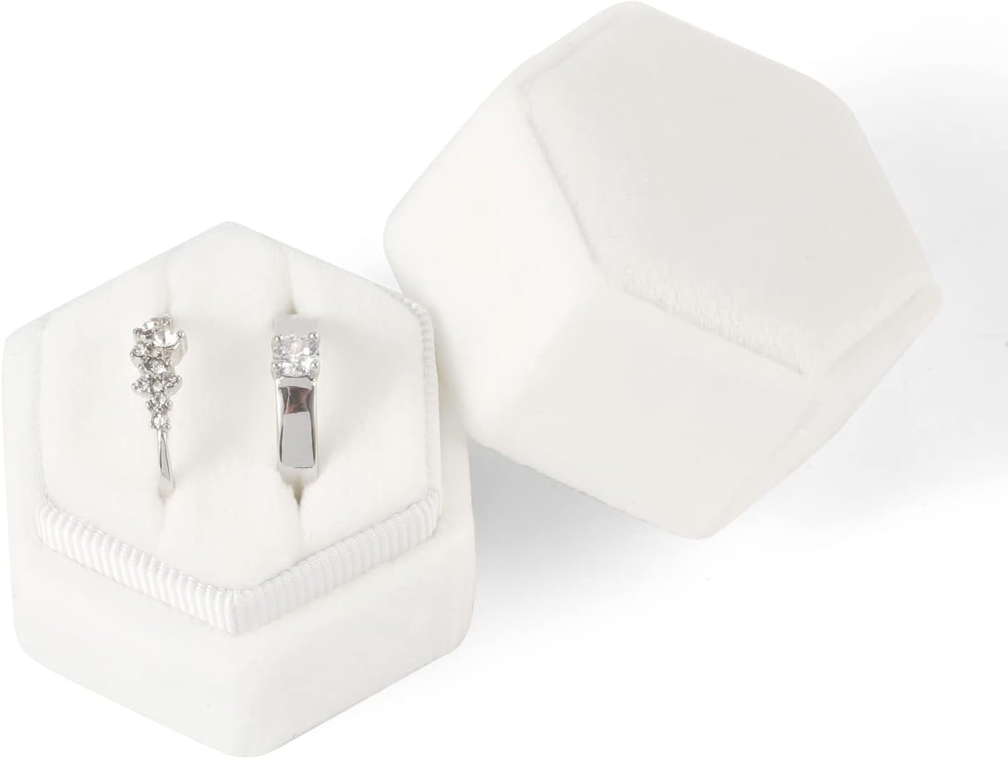 Velvet Ring Box for Jewelry Gifts, Double Fluted Hex Ring Box for Proposal Engagement Wedding ...