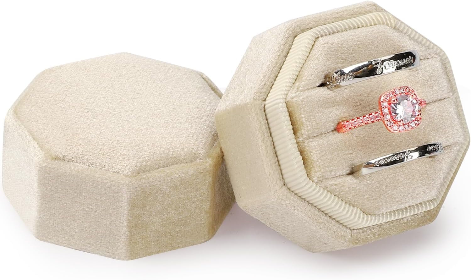 Velvet Ring Box, Premium 3 Slots Jewelry Ring Storage Gift Box Vintage ...