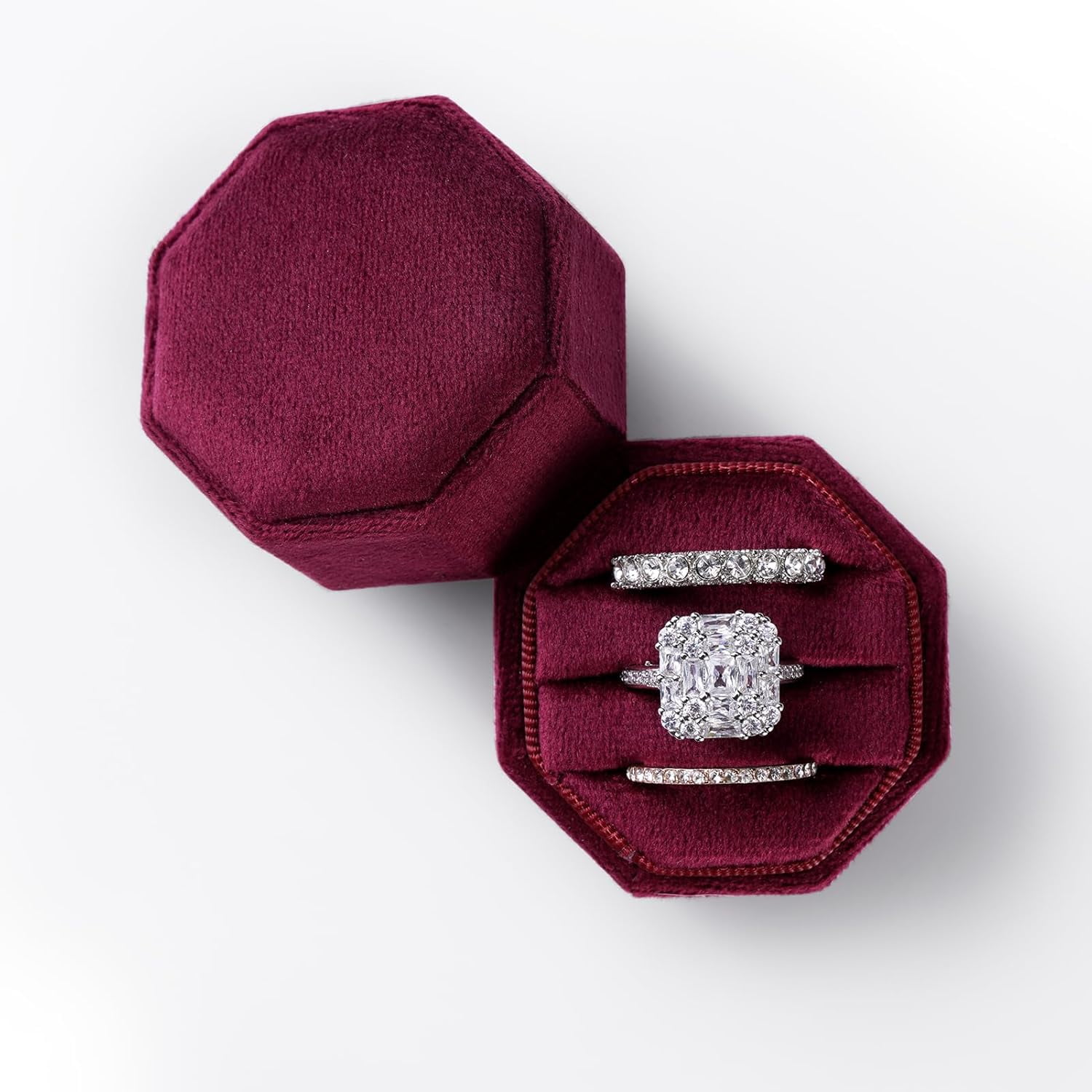 Velvet Ring Box Three Slots, Gift for Proposals Engagement and Wedding ...