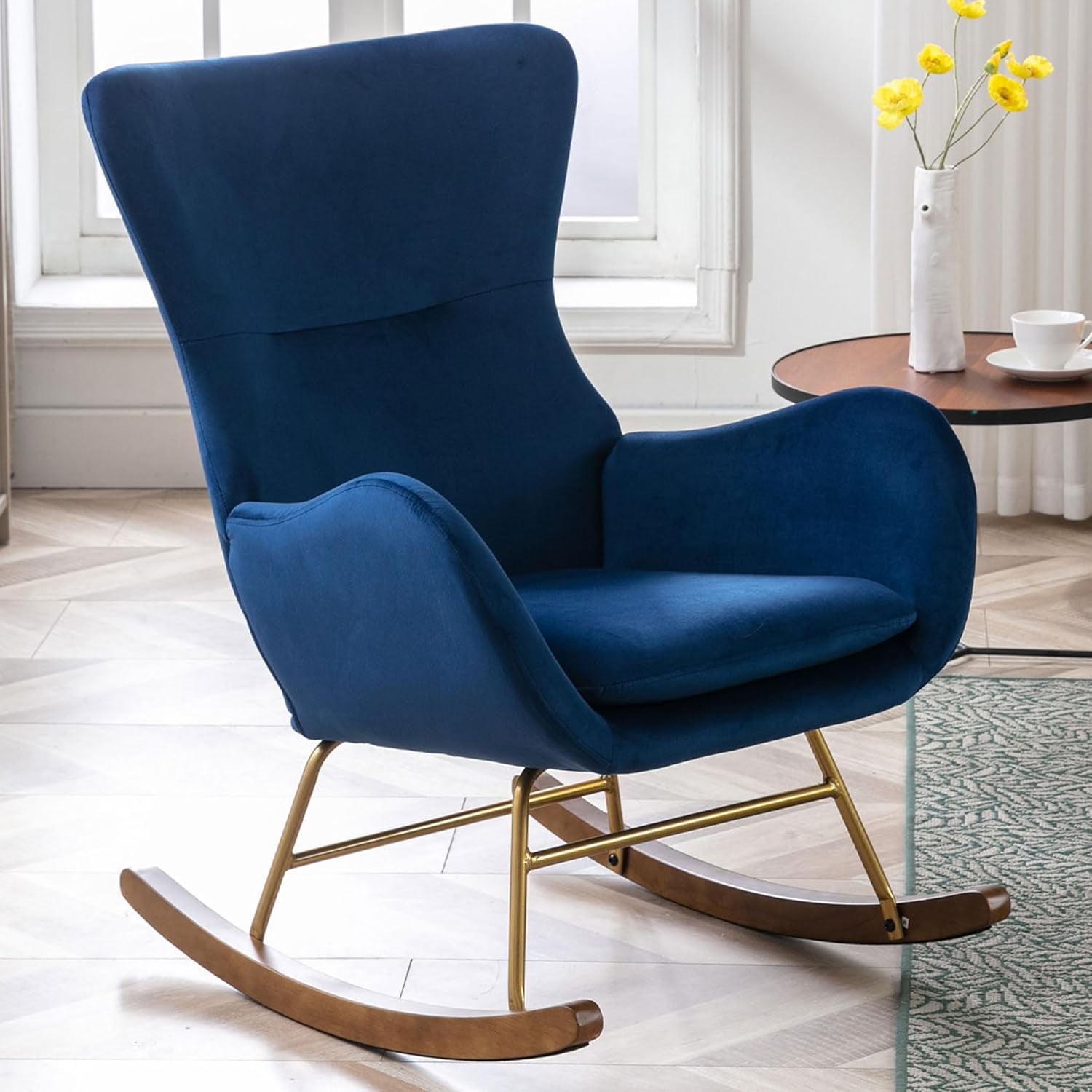 Velvet Rocking Accent Chair Upholstered Nursery Glider Rocker for Baby ...